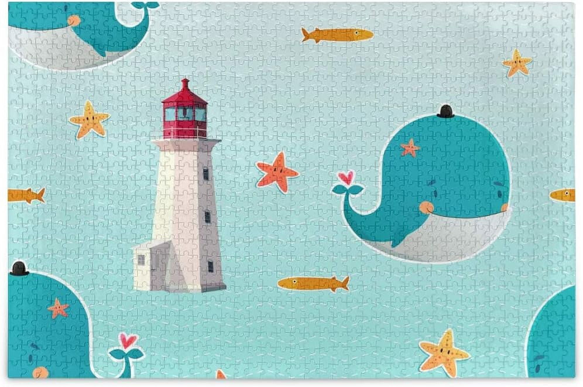 FREEAMG Whale Starfish Fish Sea Tower Lighthouse Marine Sea Life Print ...