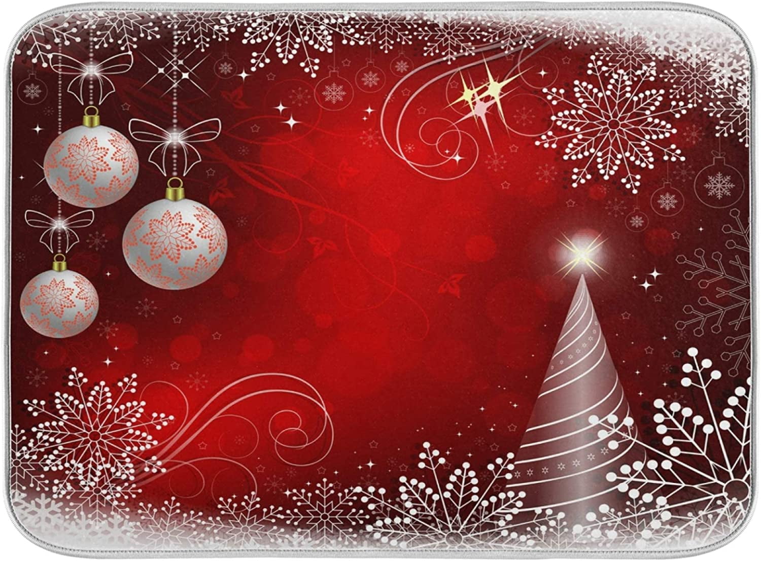 FREEAMG White Ball With Snowflakes Tree Dish Drying Mat for Kitchen ...