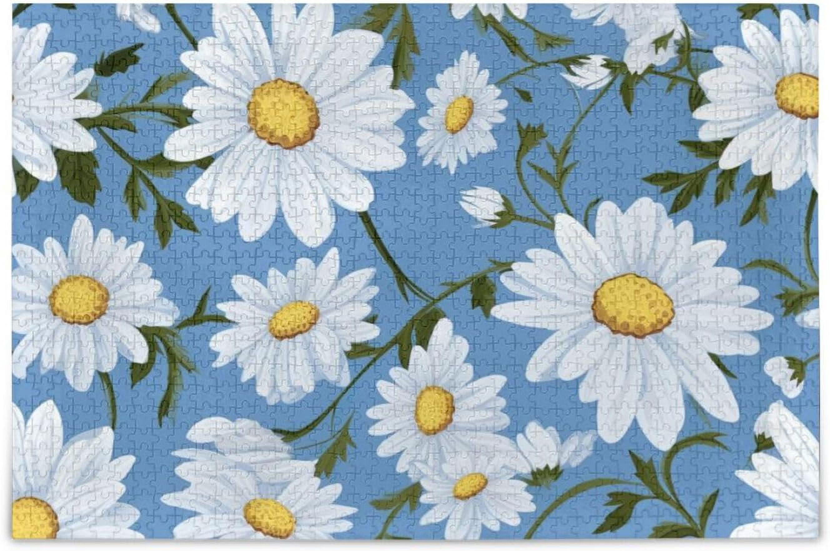 FREEAMG White Daisy Pattern Puzzle 500 Pieces - Wooden Jigsaw Puzzles ...