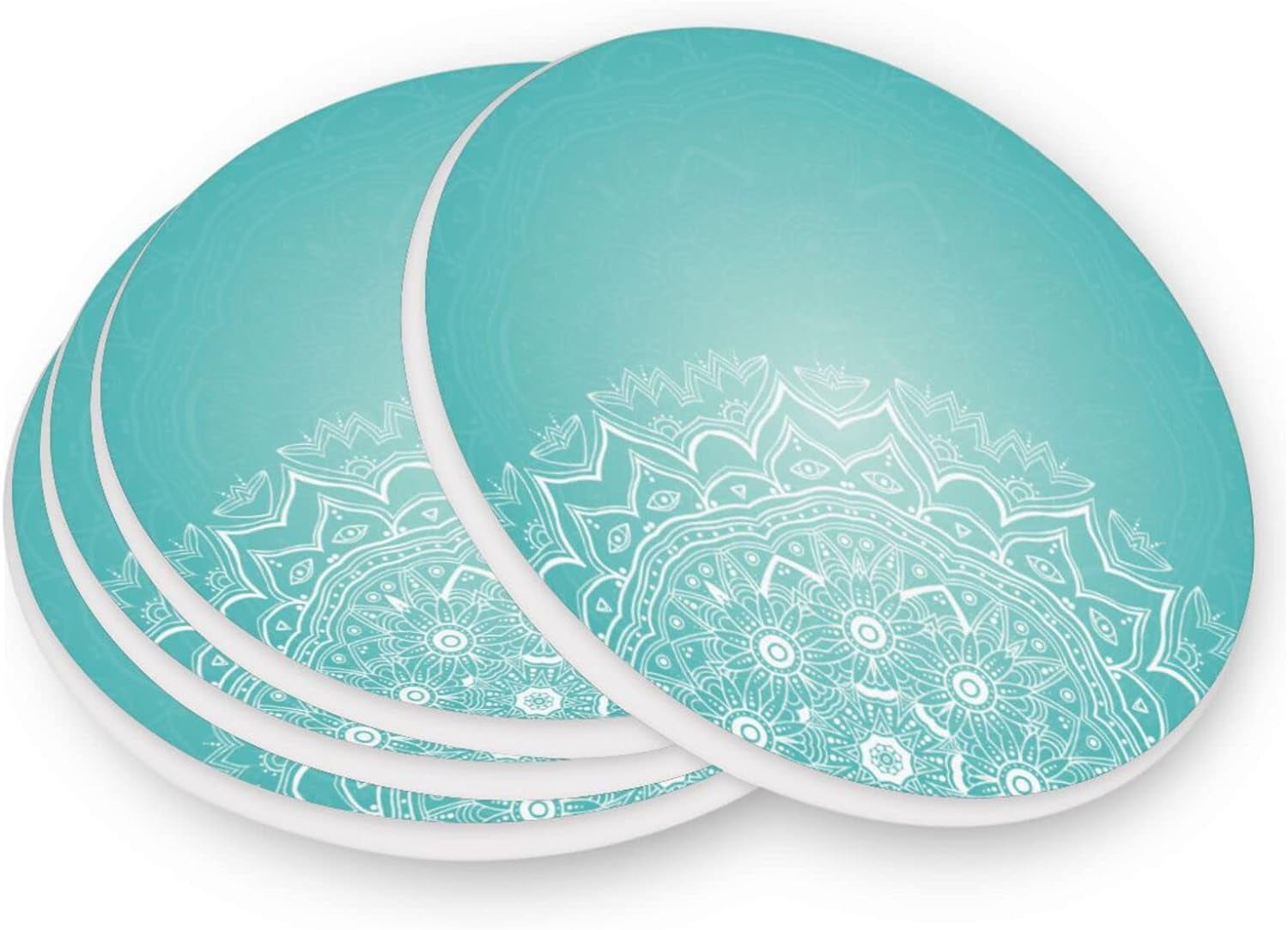 FREEAMG White Mandala Coasters for Drinks Set of 4, Absorbent Ceramic ...