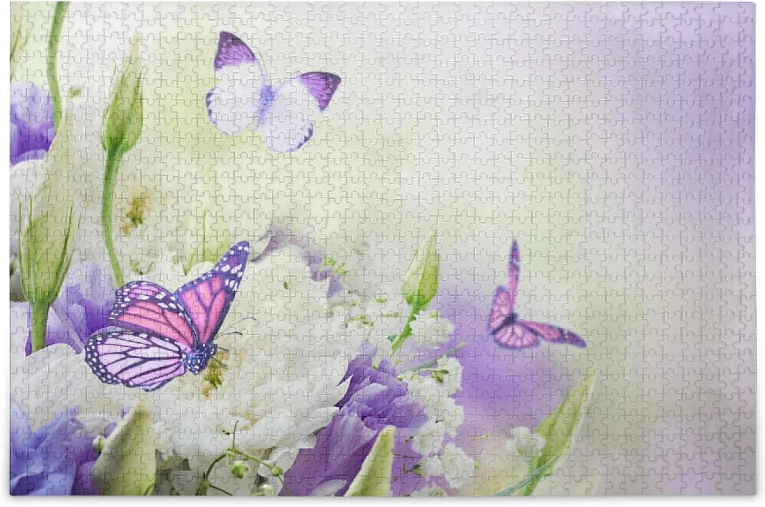 FREEAMG White Purple Flowers Butterfly Puzzle for Adults 1000 Piece ...