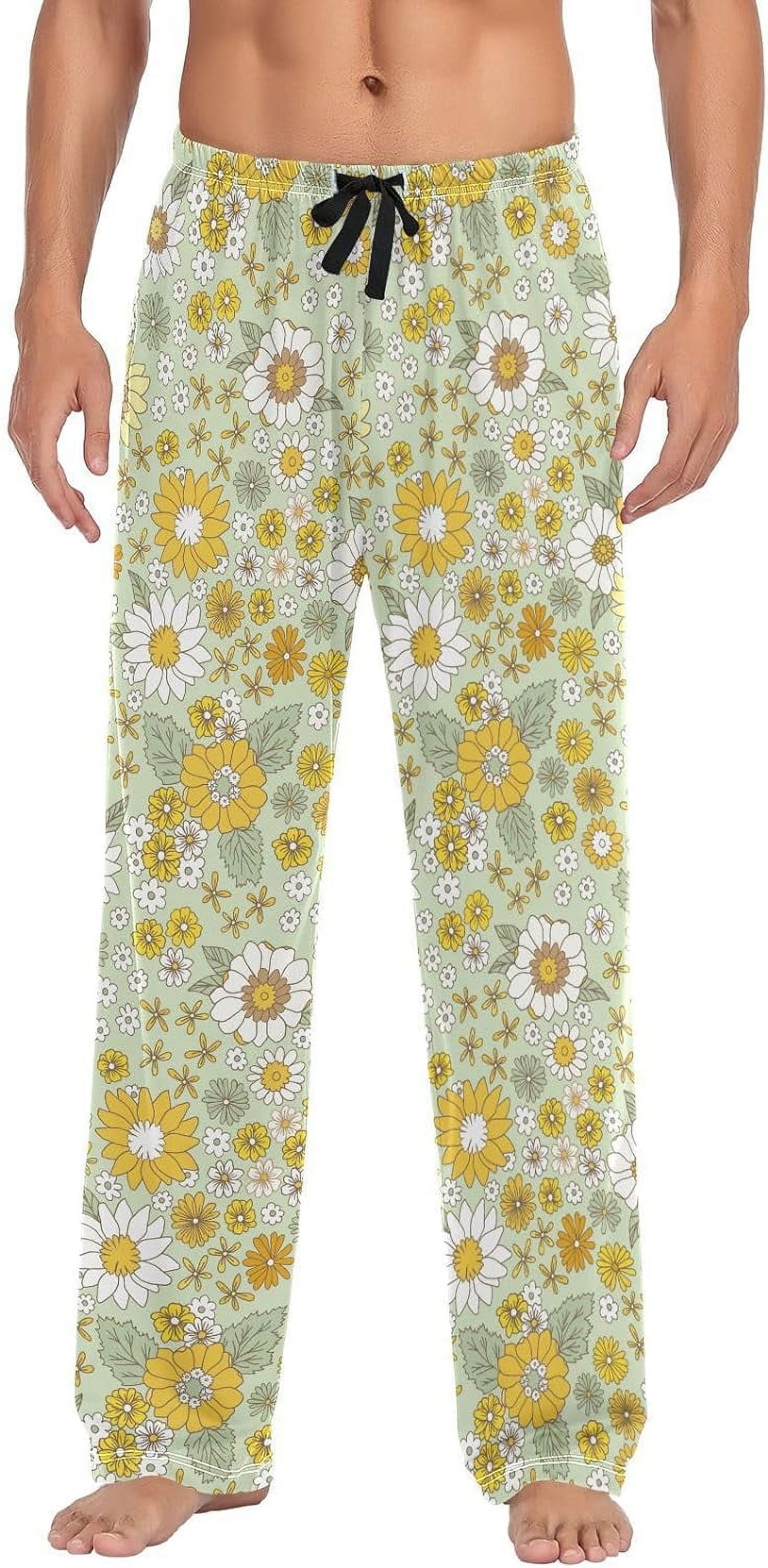 FREEAMG White Yellow Flowers Pajama Pants for Men, Men's Separate ...