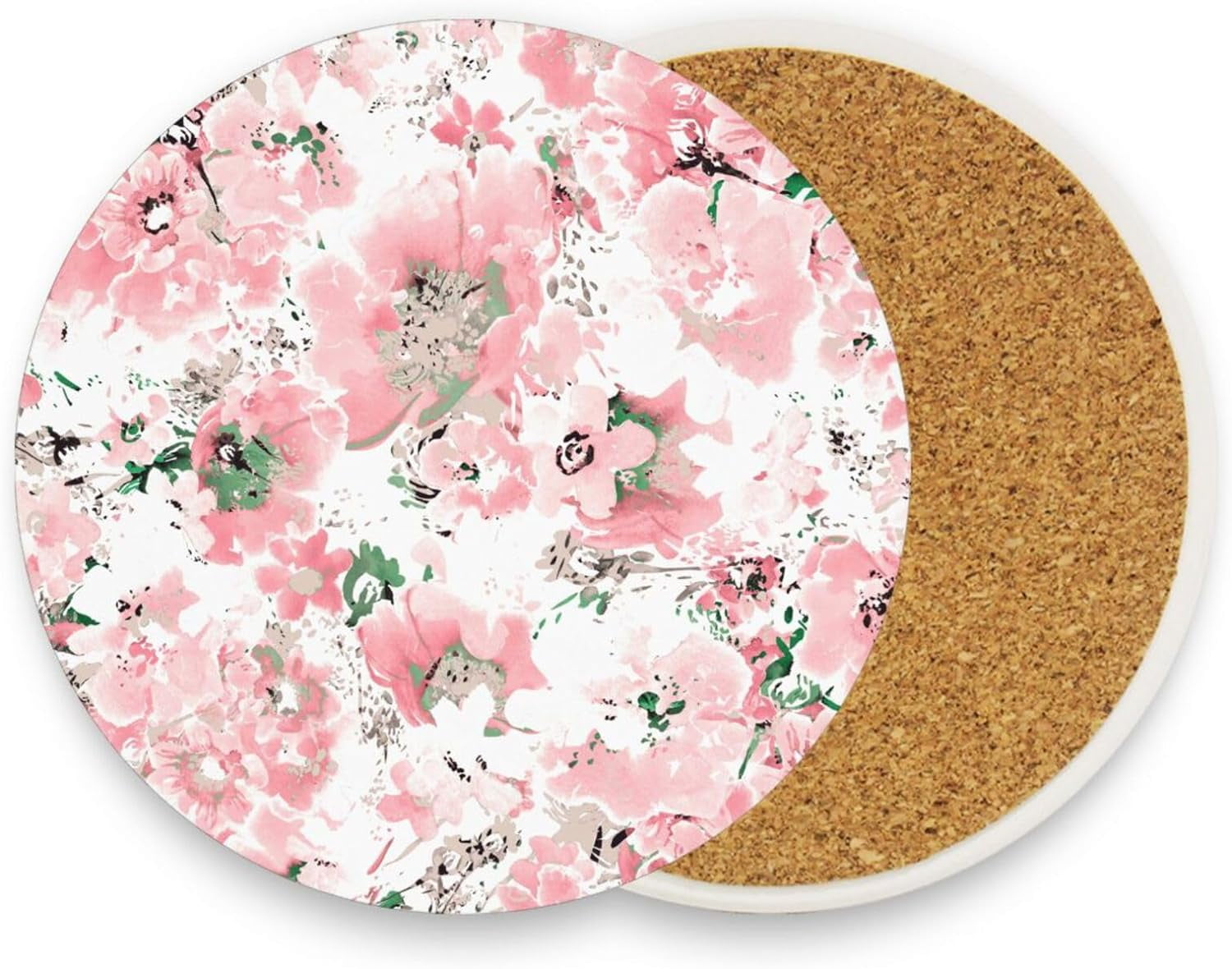 FREEAMG Wild Flowers Pink Coasters for Drinks Set of 2, Absorbent ...