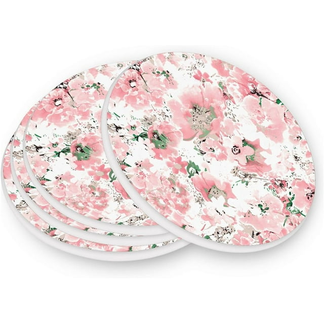 FREEAMG Wild Flowers Pink Coasters for Drinks Set of 4, Absorbent ...