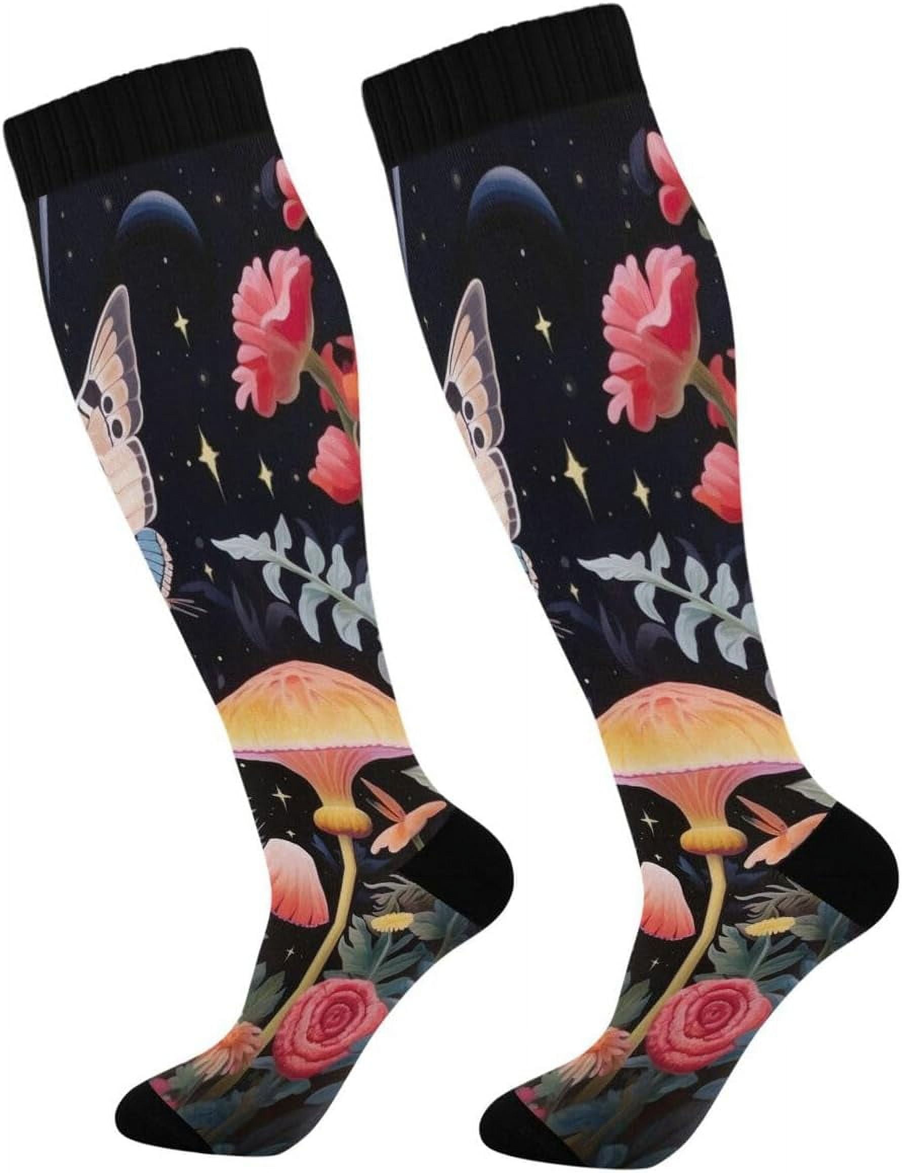 FREEAMG Wild Mushrooms Compression Socks Women Men Knee High Stockings ...