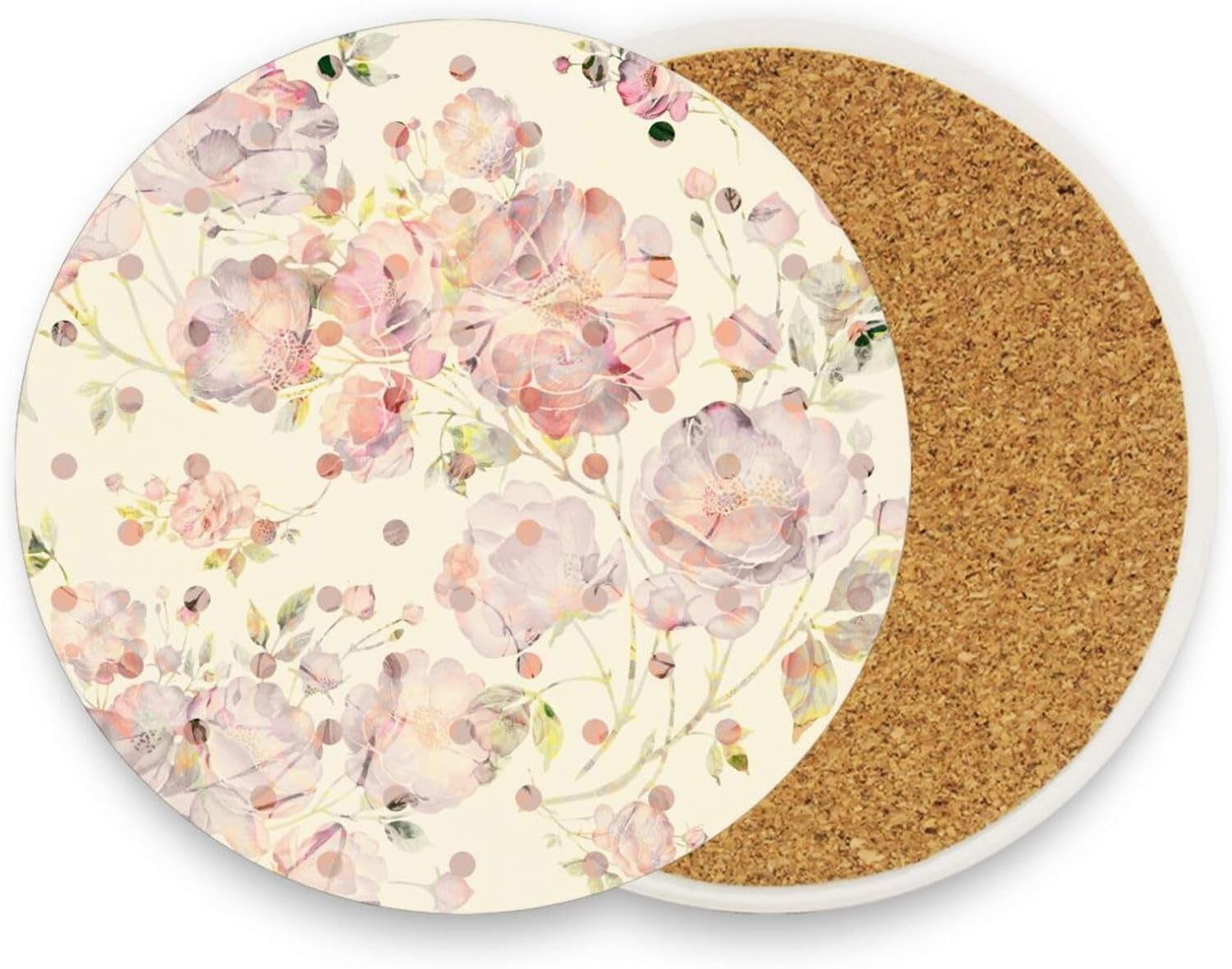 FREEAMG Wild Roses Coasters for Drinks Set of 2, Absorbent Ceramic Drink Coaster with Cork Base ...