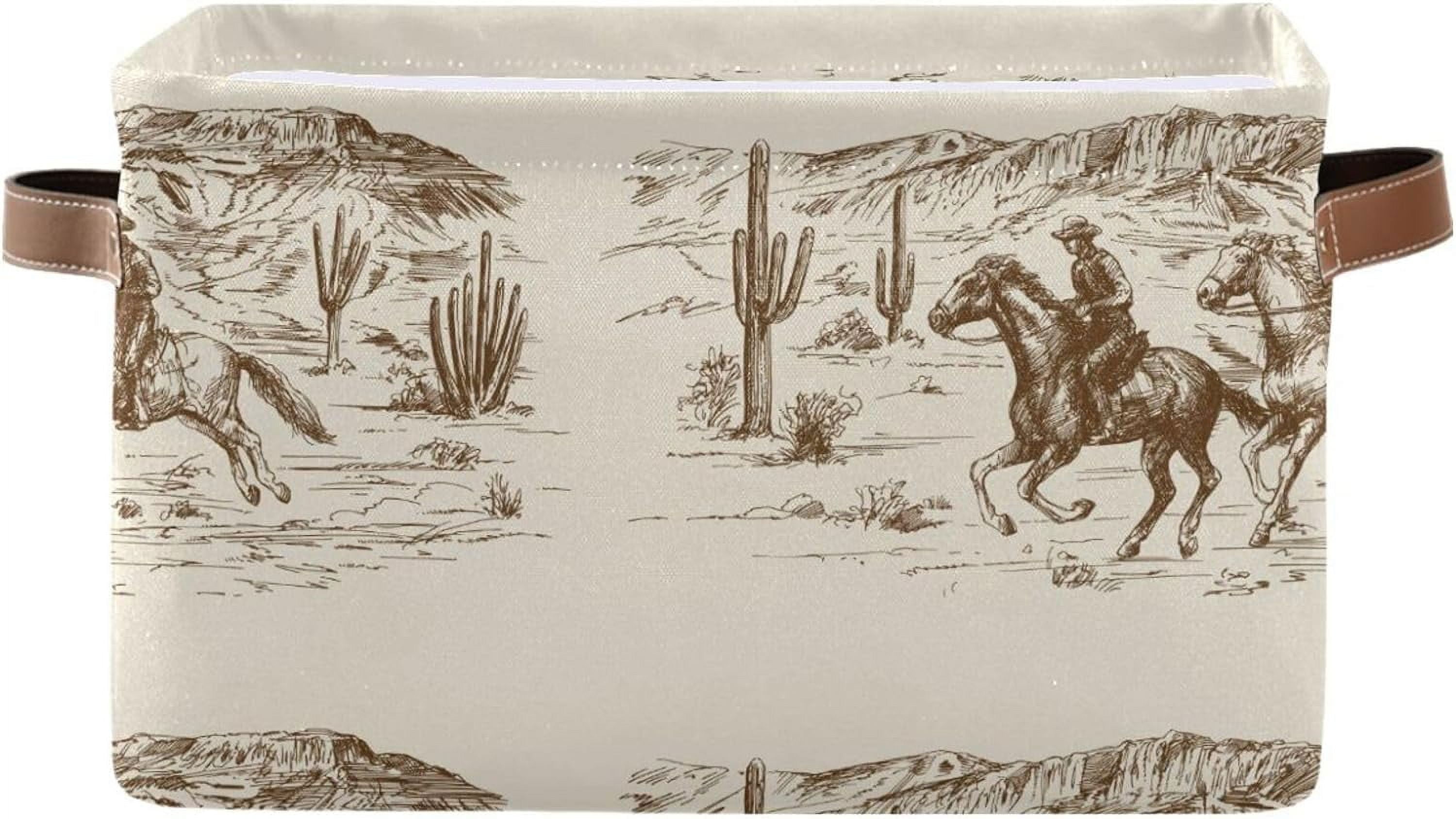 FREEAMG Wild West Desert with Cowboys Storage Basket, Durable Canvas ...