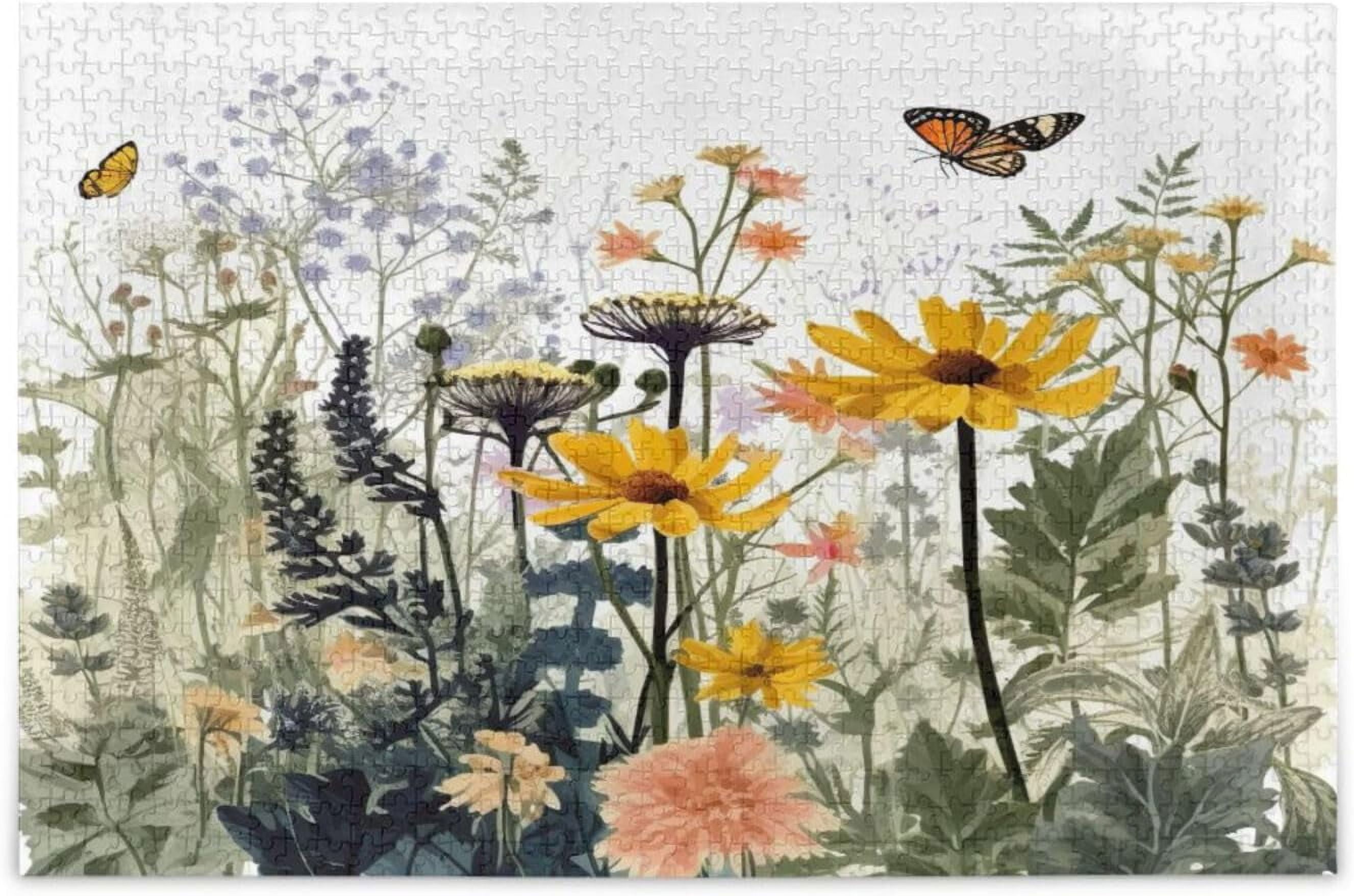 FREEAMG Wildflowers Butterfly 1000 Piece Large Jigsaw Puzzle for Adults ...