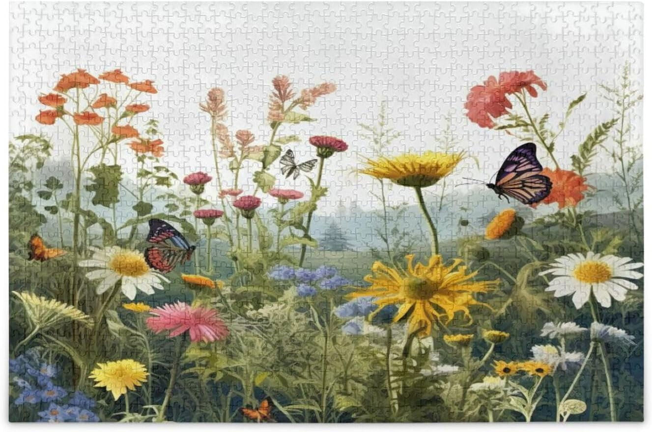 FREEAMG Wildflowers Butterfly 1000 Piece Large Jigsaw Puzzle for Adults ...