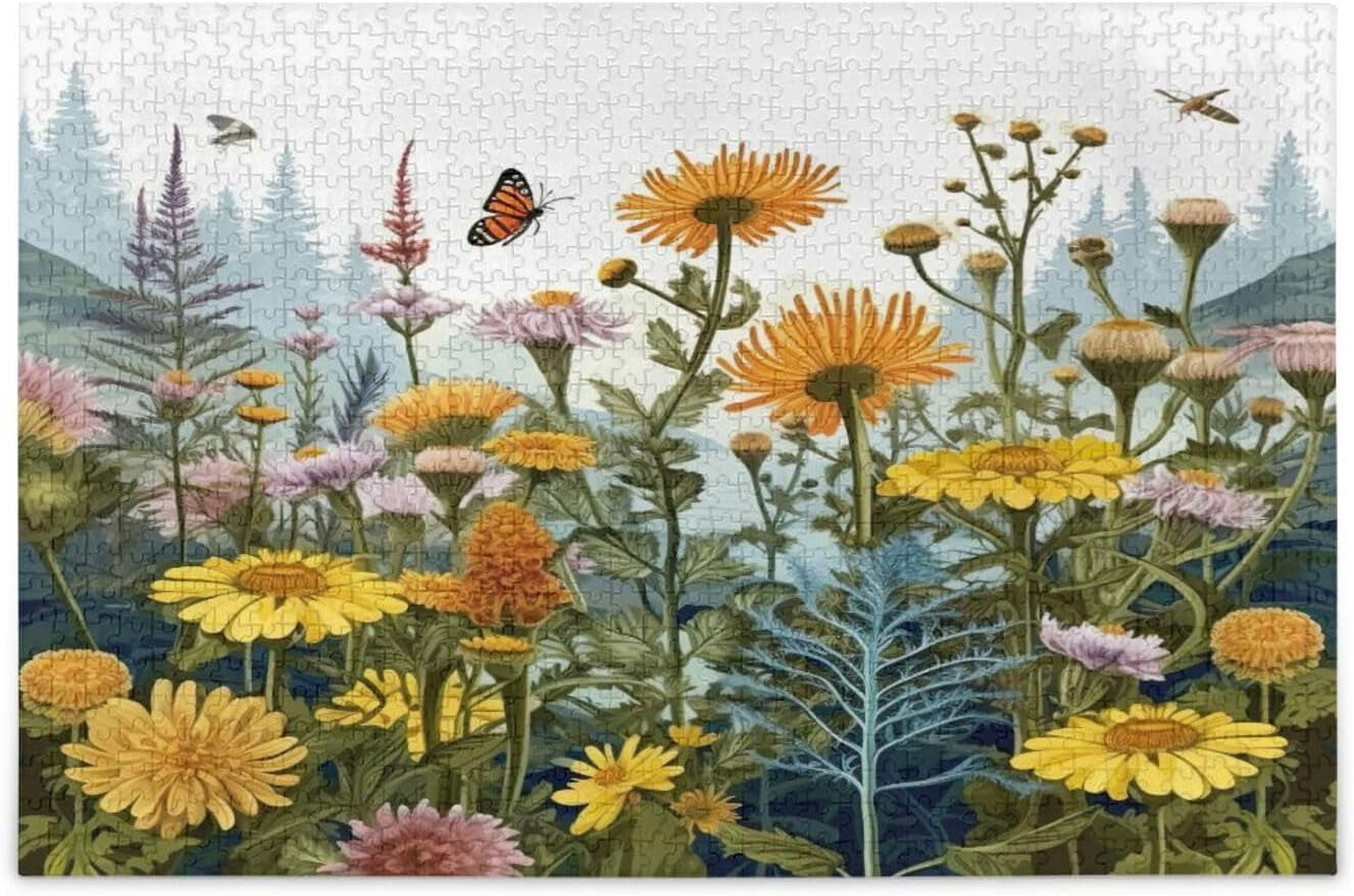 FREEAMG Wildflowers Butterfly 500 Piece Large Jigsaw Puzzle for Adults ...