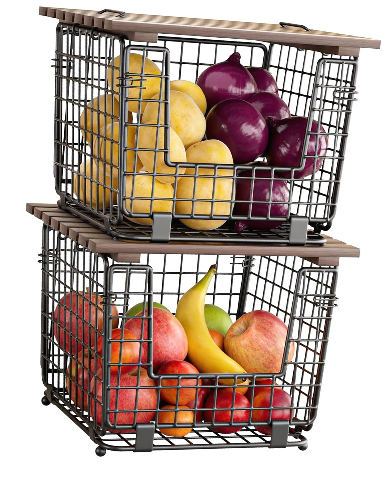 FREEAMG Wire Storage Basket For Kitchen Pantry and - Stackable Wire Organizing Bin For Produce ...