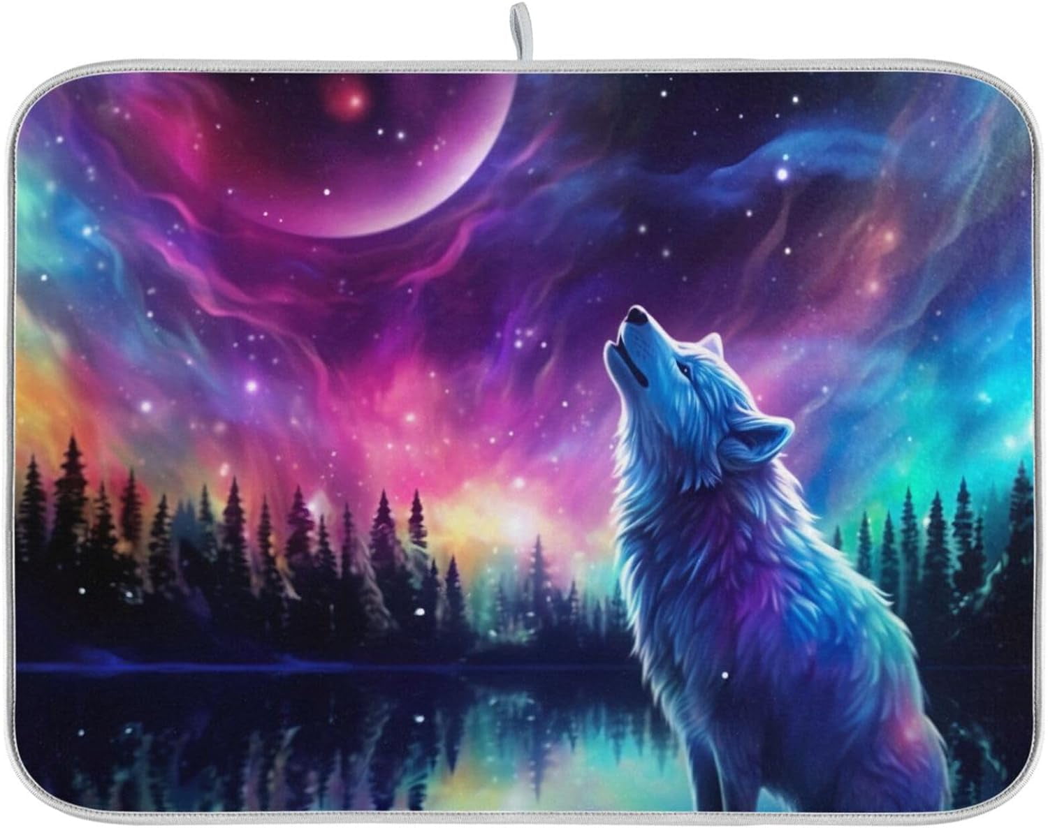 FREEAMG Wolf Galaxy Forest Dish Drying Mat for Kitchen Counter, Ultra ...
