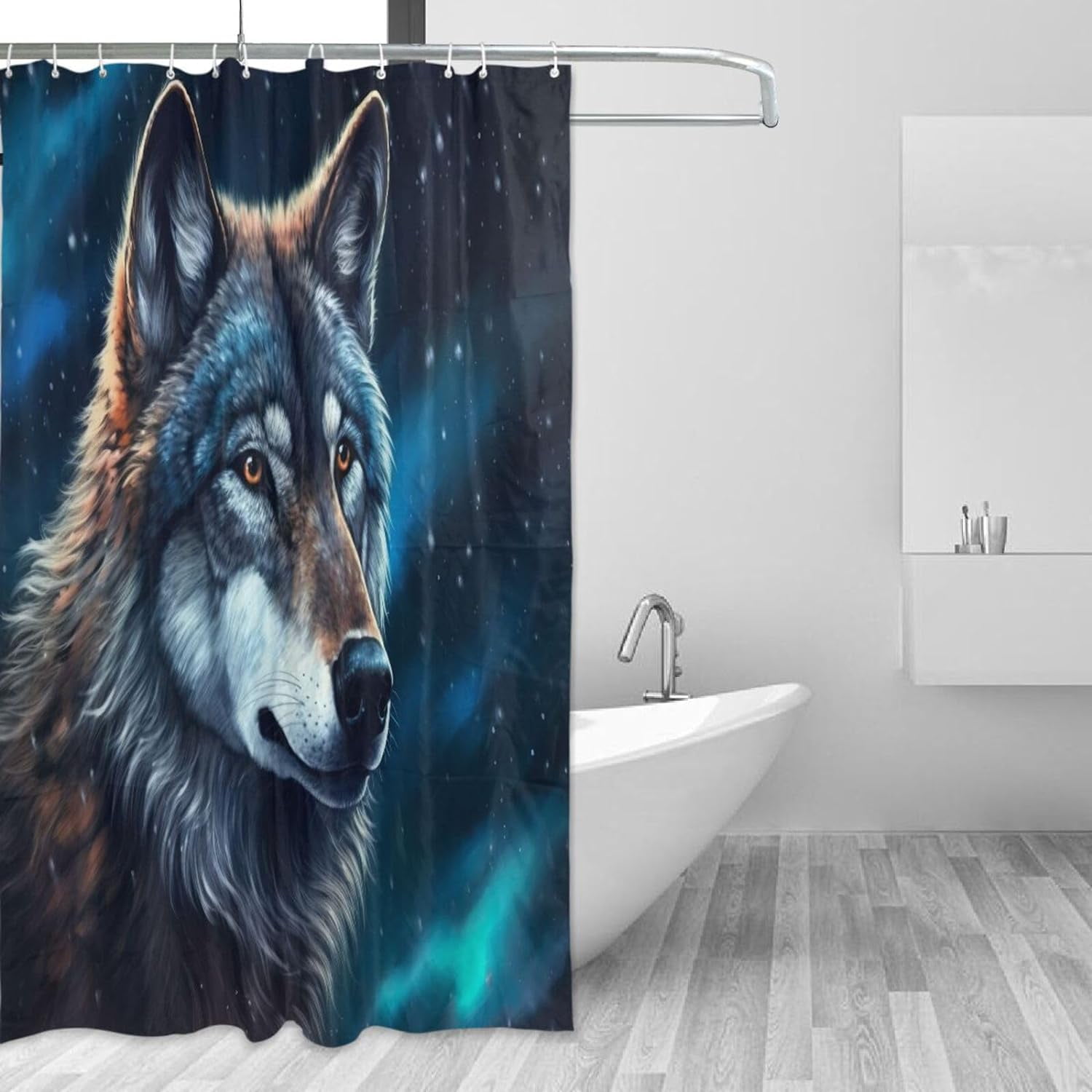 FREEAMG Wolf Shower Curtain, Waterproof Fabric Shower Curtains with 12 ...