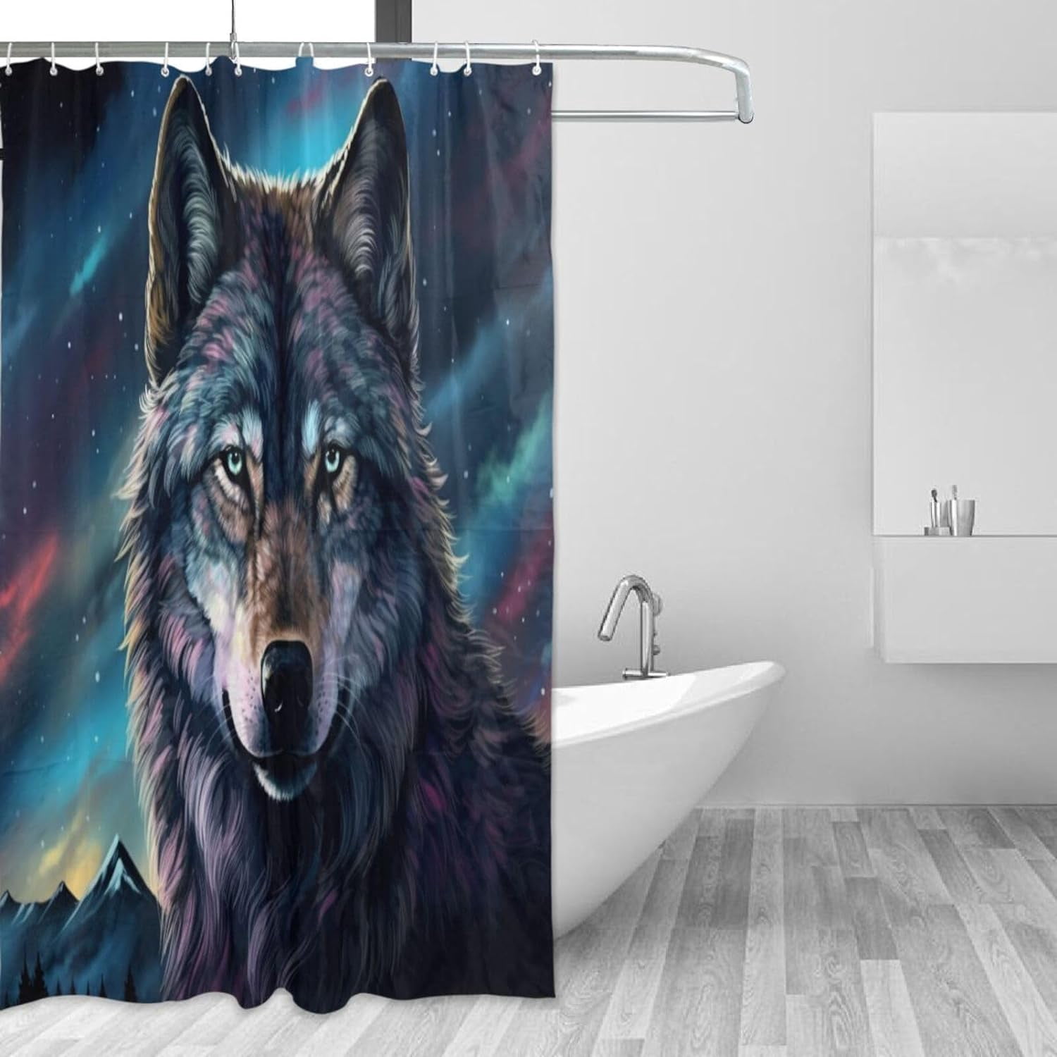 FREEAMG Wolf Shower Curtain, Waterproof Fabric Shower Curtains with 12 ...