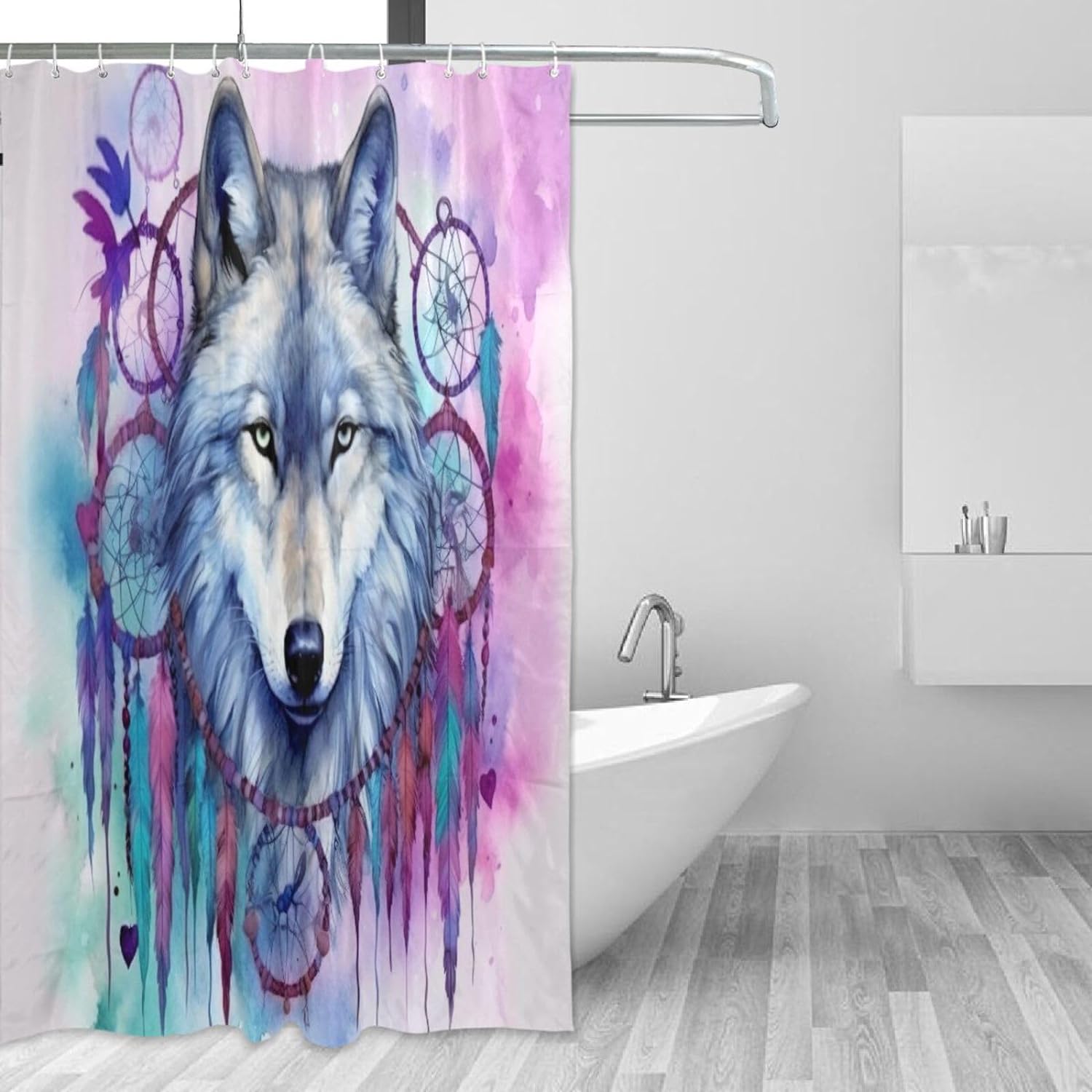 FREEAMG Wolf Shower Curtain, Waterproof Fabric Shower Curtains with 12 ...