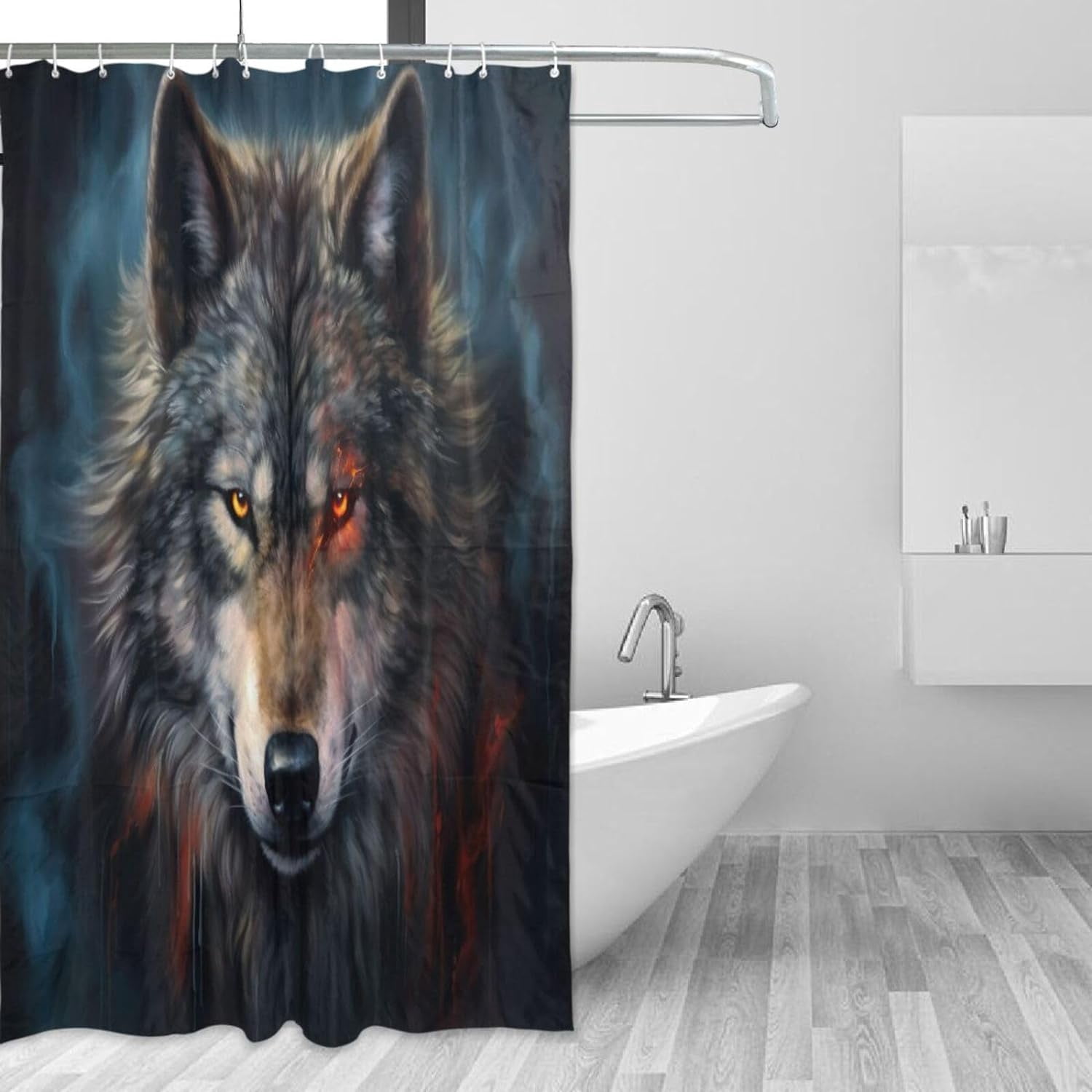 FREEAMG Wolf Shower Curtain, Waterproof Fabric Shower Curtains with 12 ...
