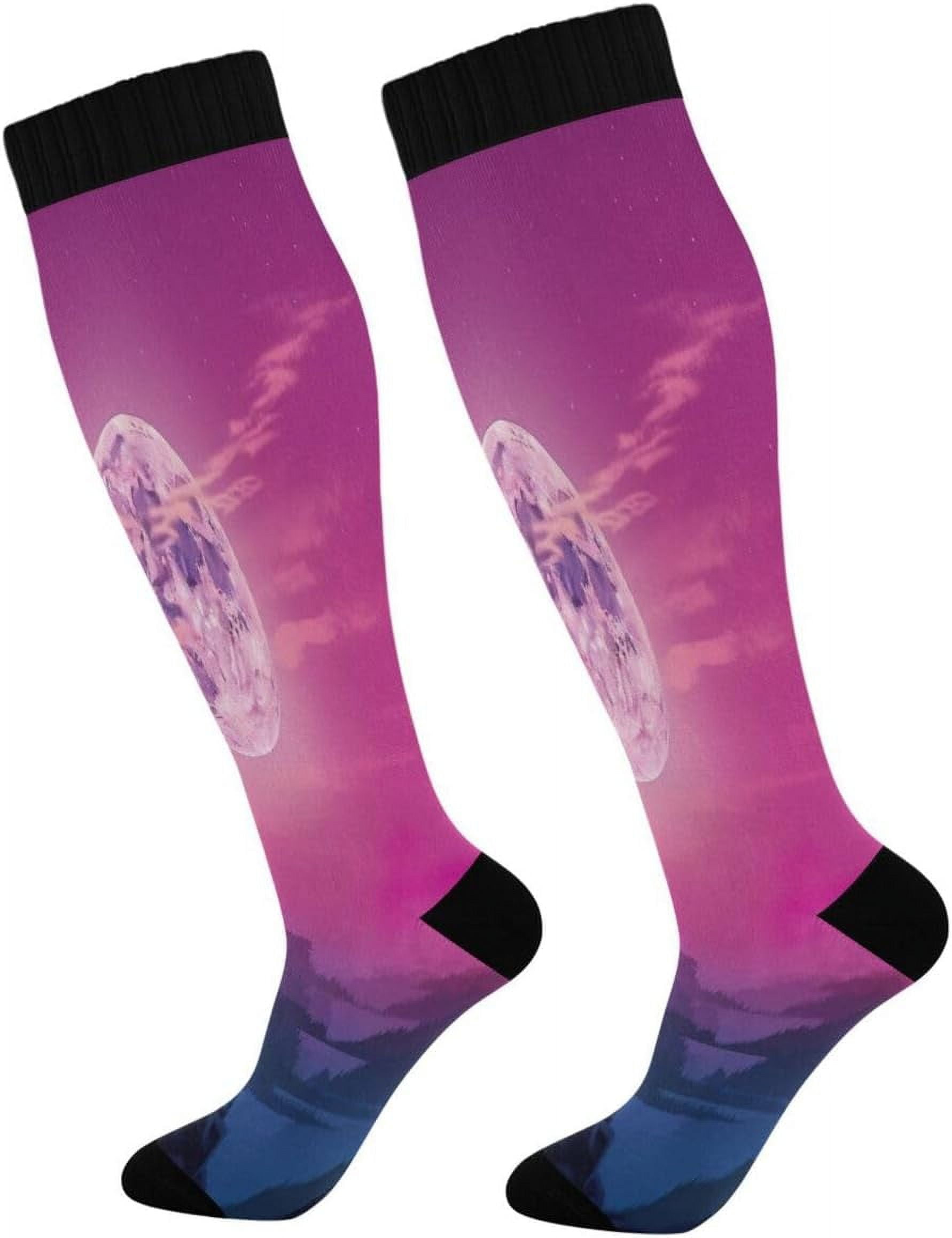 FREEAMG Wolf under Moonlight Compression Socks Women Men Knee High ...