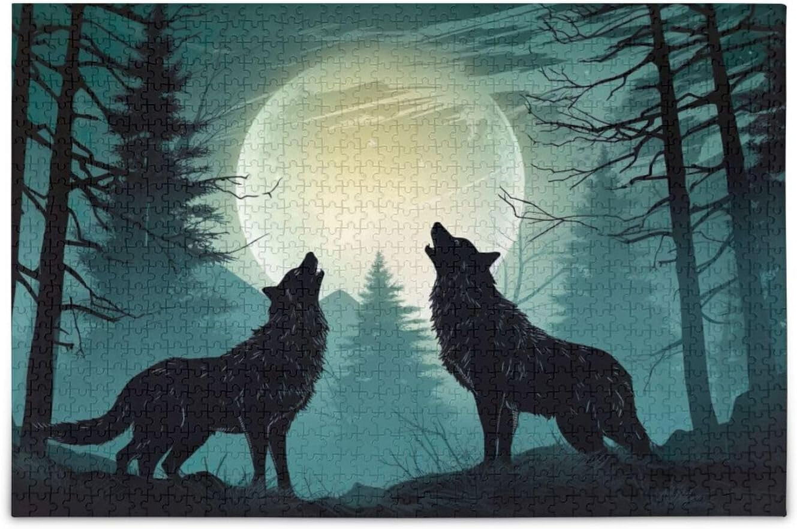 FREEAMG Wolves Looking at The Moon Puzzles for Adults 500 Piece ...