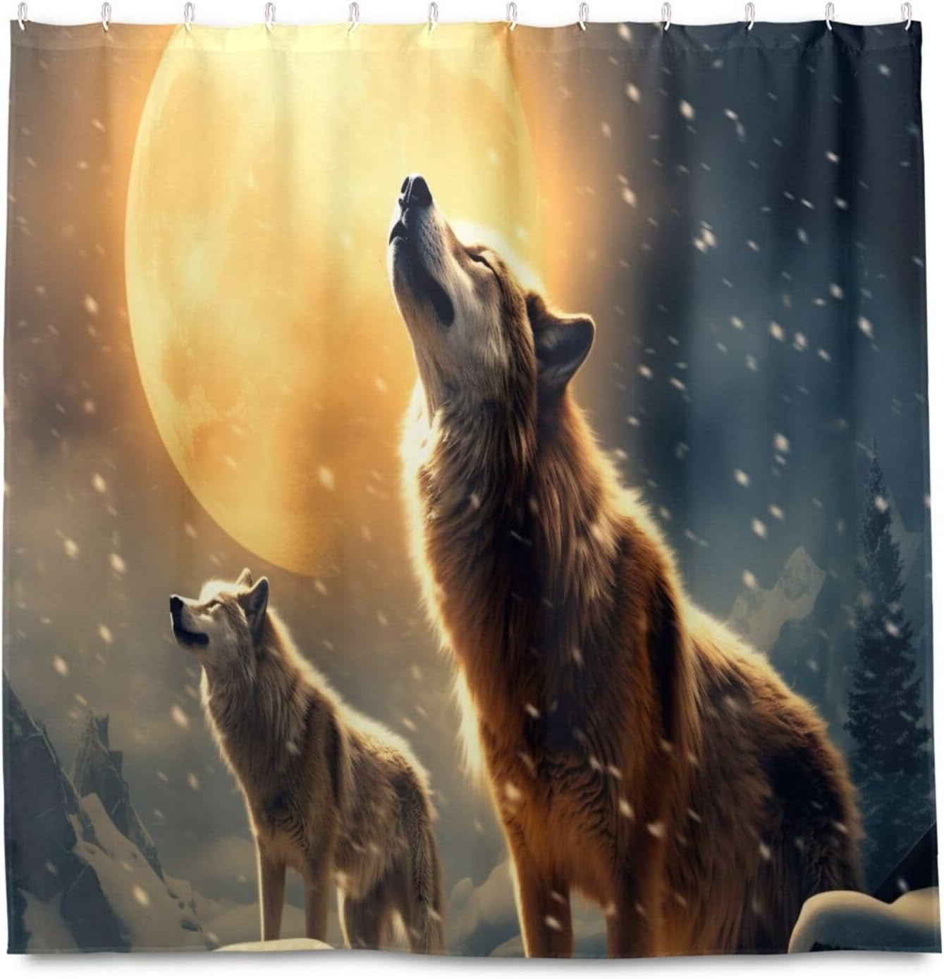 FREEAMG Wolves Pattern Shower Curtain - 72x72 Inch Waterproof Fabric ...