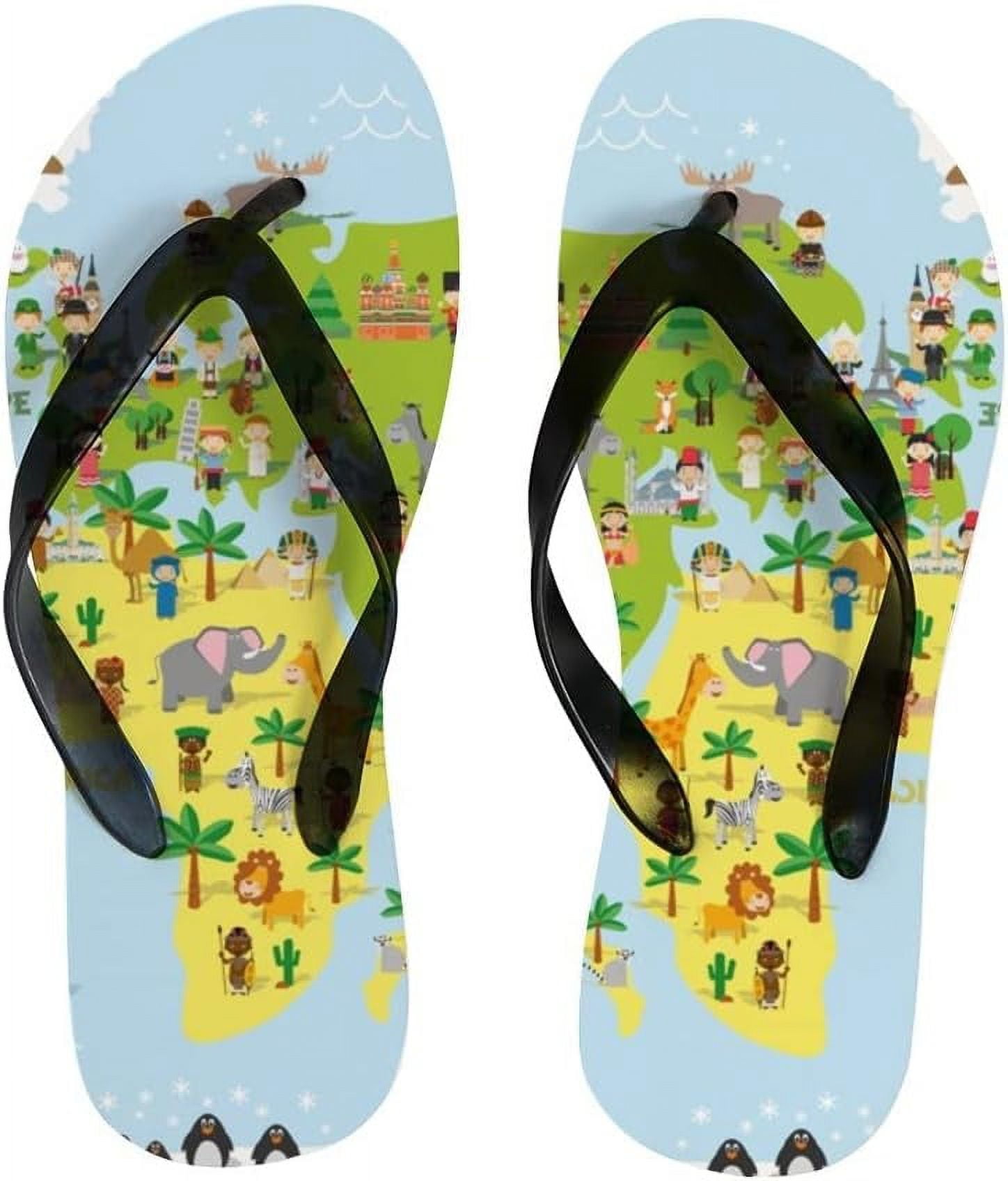 FREEAMG Women Flip Flops Slippers Cute Kids Animals World Map Sandals ...