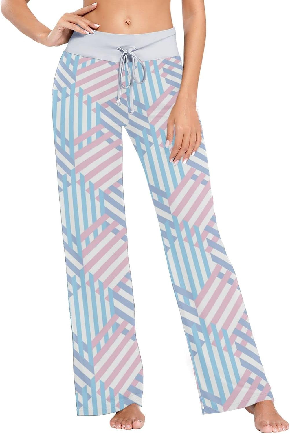 FREEAMG Women Pajama Pants Lounge Pants Long Stretch Comfy Sleepwear Nordic Geometry Pattern ...