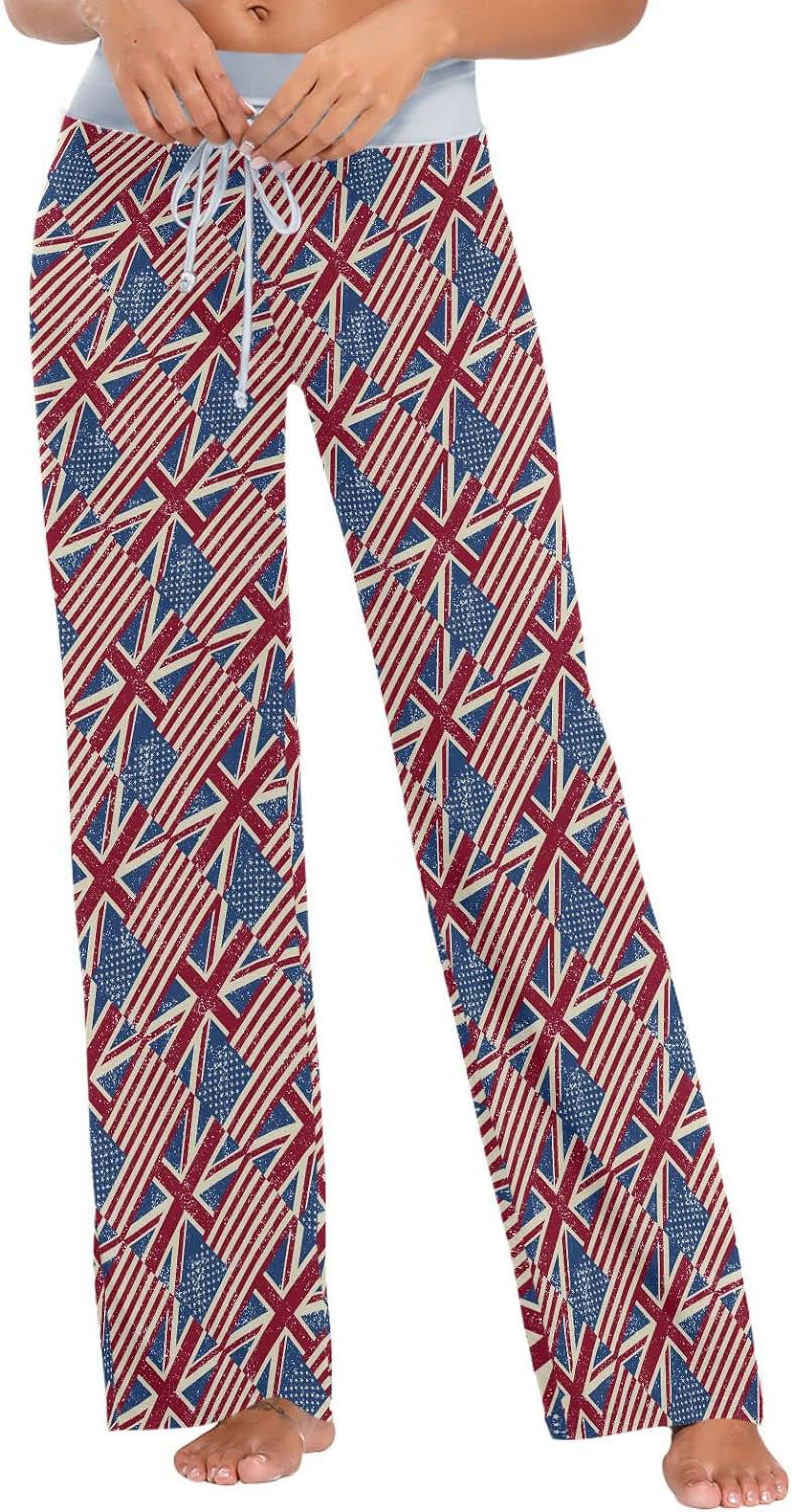 FREEAMG Women's Pajama Pants British Flag American Flag Soft Drawstring ...