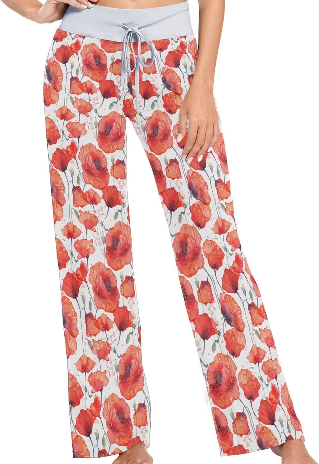 FREEAMG Women's Stylish Wild Red Poppies Flowers Soft Lounge Pajama ...