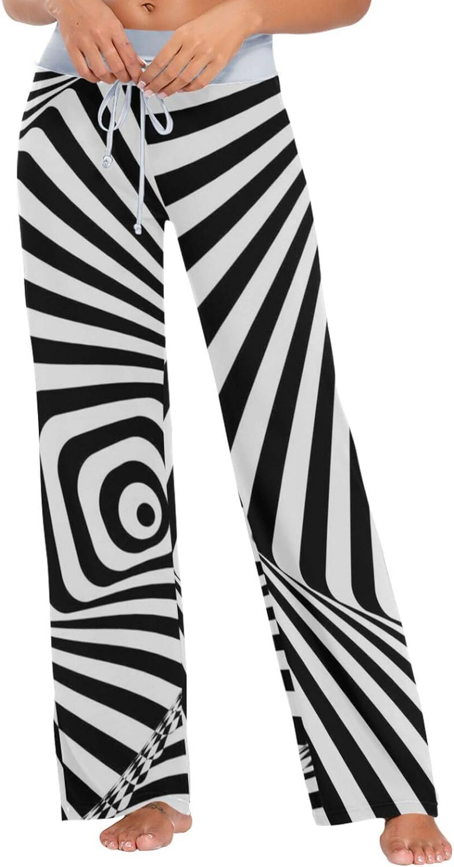 FREEAMG Womens Black White Spiral Art Pattern Comfy Pajama Pants ...