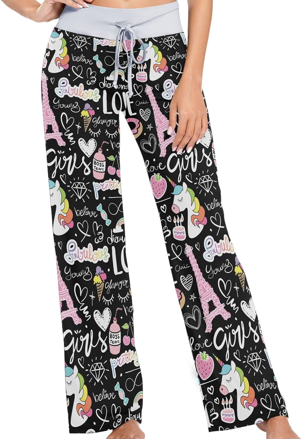 FREEAMG Womens Trendy Patterned Comfy Drawstring Lounge Pajama Pants ...