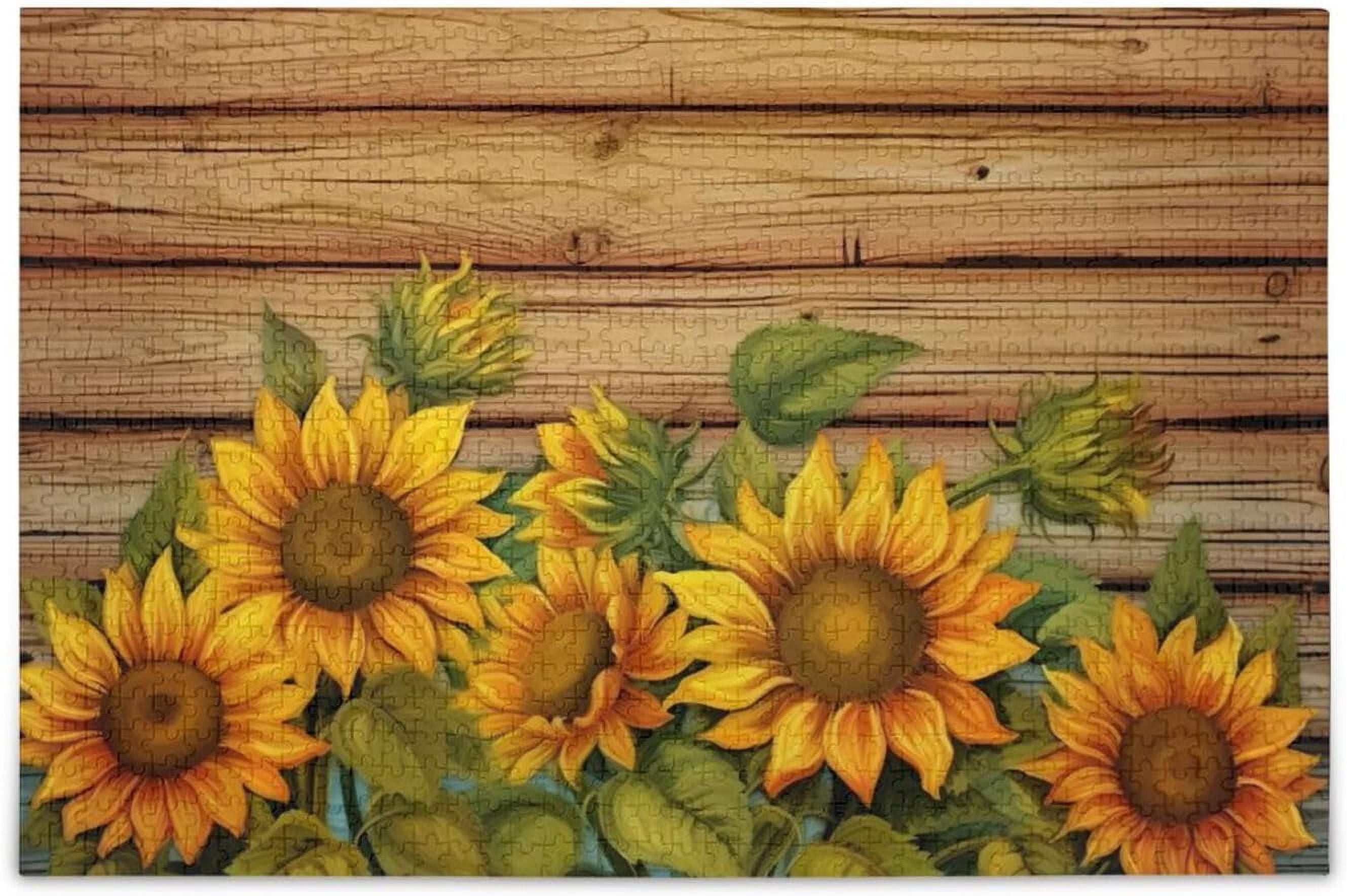 FREEAMG Wood Grain Sunflower Wooden Jigsaw Puzzles Intellectual ...