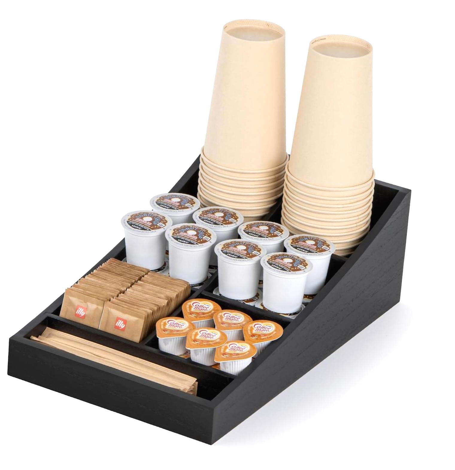 FREEAMG Wooden Coffee Bar Organizer, 9-Section Condiment Caddy for Home ...