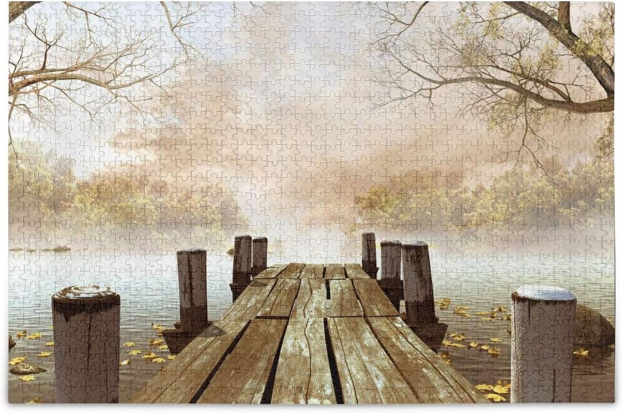 FREEAMG Wooden Dock Autumn Leaves Tree Branch Jigsaw Puzzles 500 Pieces ...