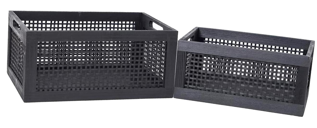 FREEAMG Wooden Storage Baskets, Set of 2 Black Woven Nesting Boxes with ...