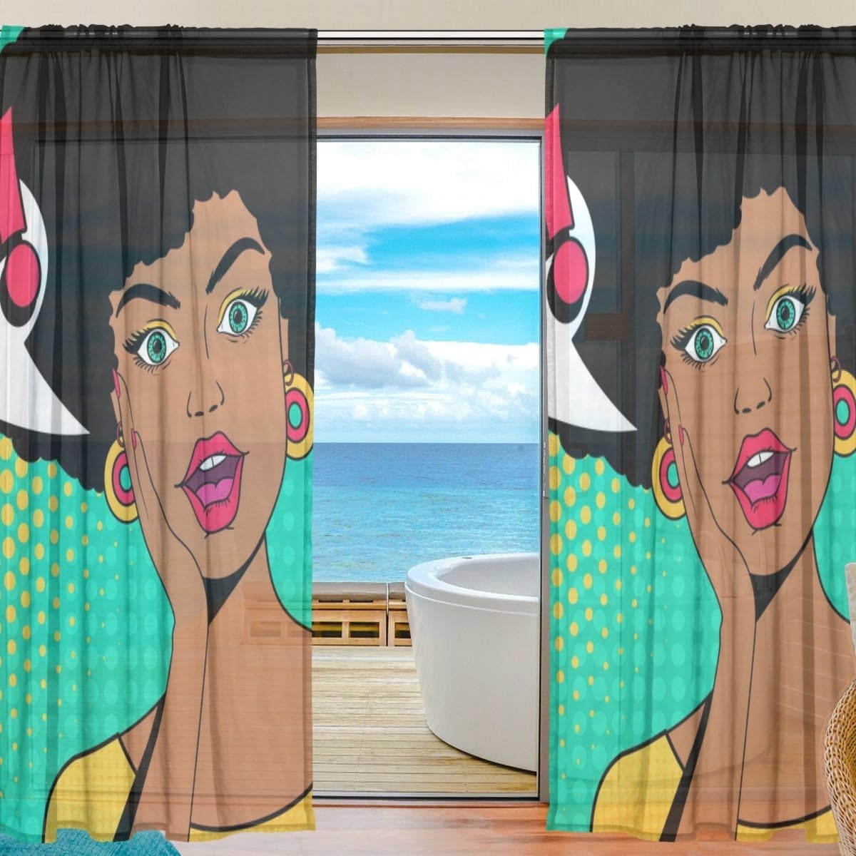 FREEAMG Wow African Woman Sheer Window Curtain Panel Drape 55x84 Inch ...