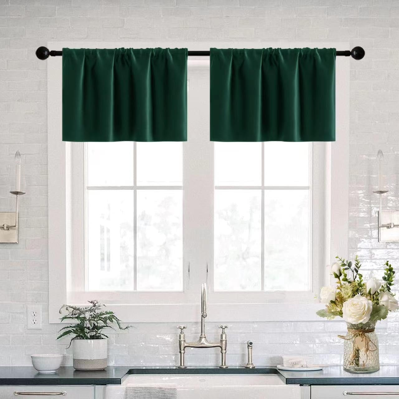 FREEAMG XI Green Valances for Windows,Waterof Rod Pocket Blackout D ...