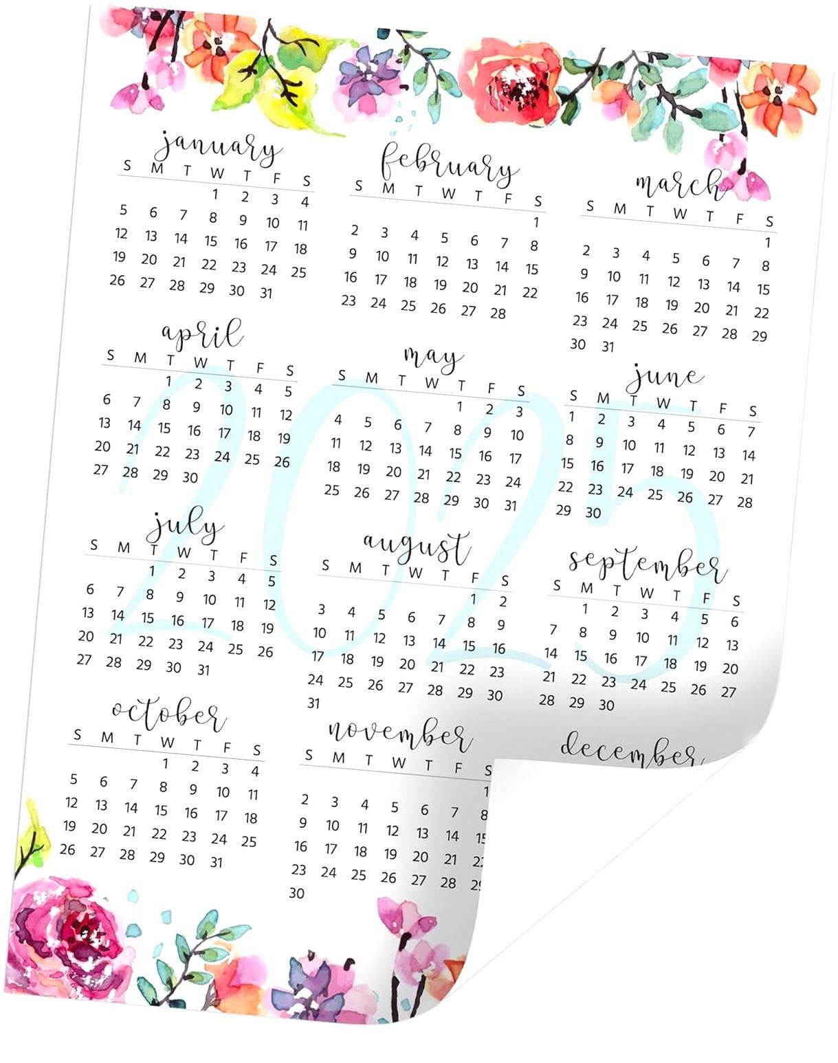 FREEAMG Yearly Calendar Sticker Decal | Detachable and (Floral Pattern ...
