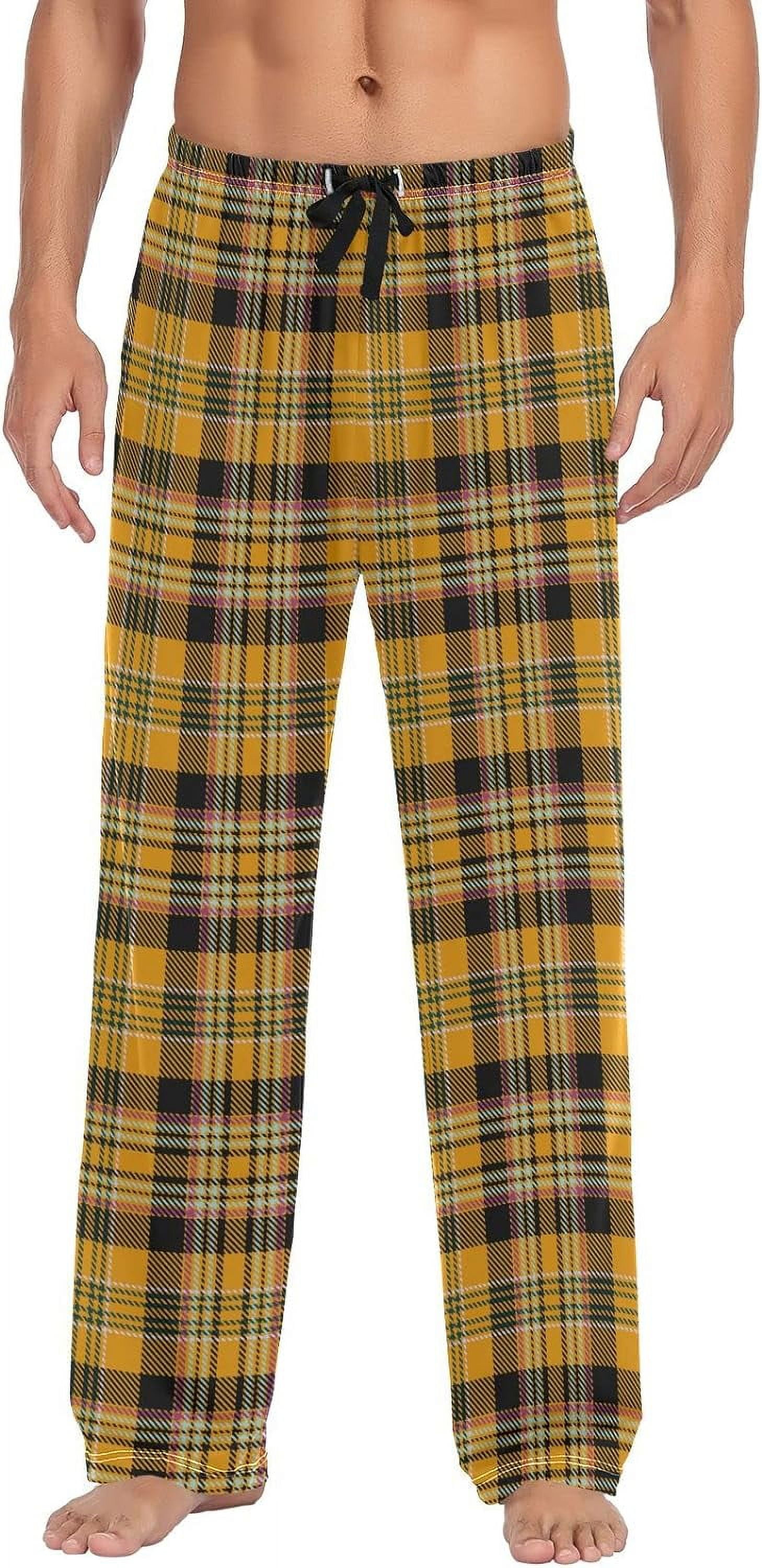 FREEAMG Yellow And Black Tartan Plaid Men's Pajama Pants Sleepwear ...