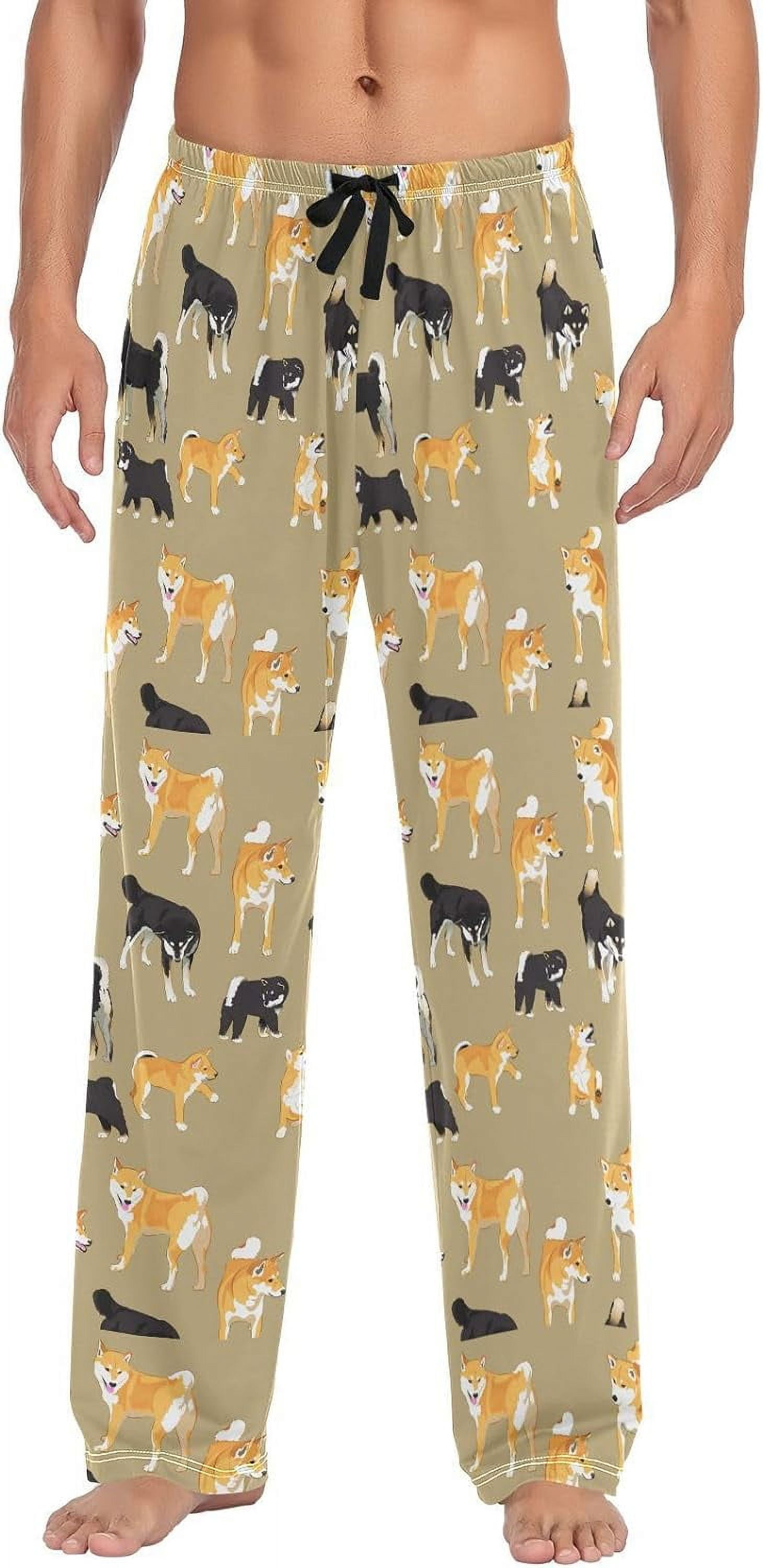 FREEAMG Yellow Black Dog Pajama Pants for Men, Men's Separate Bottoms ...