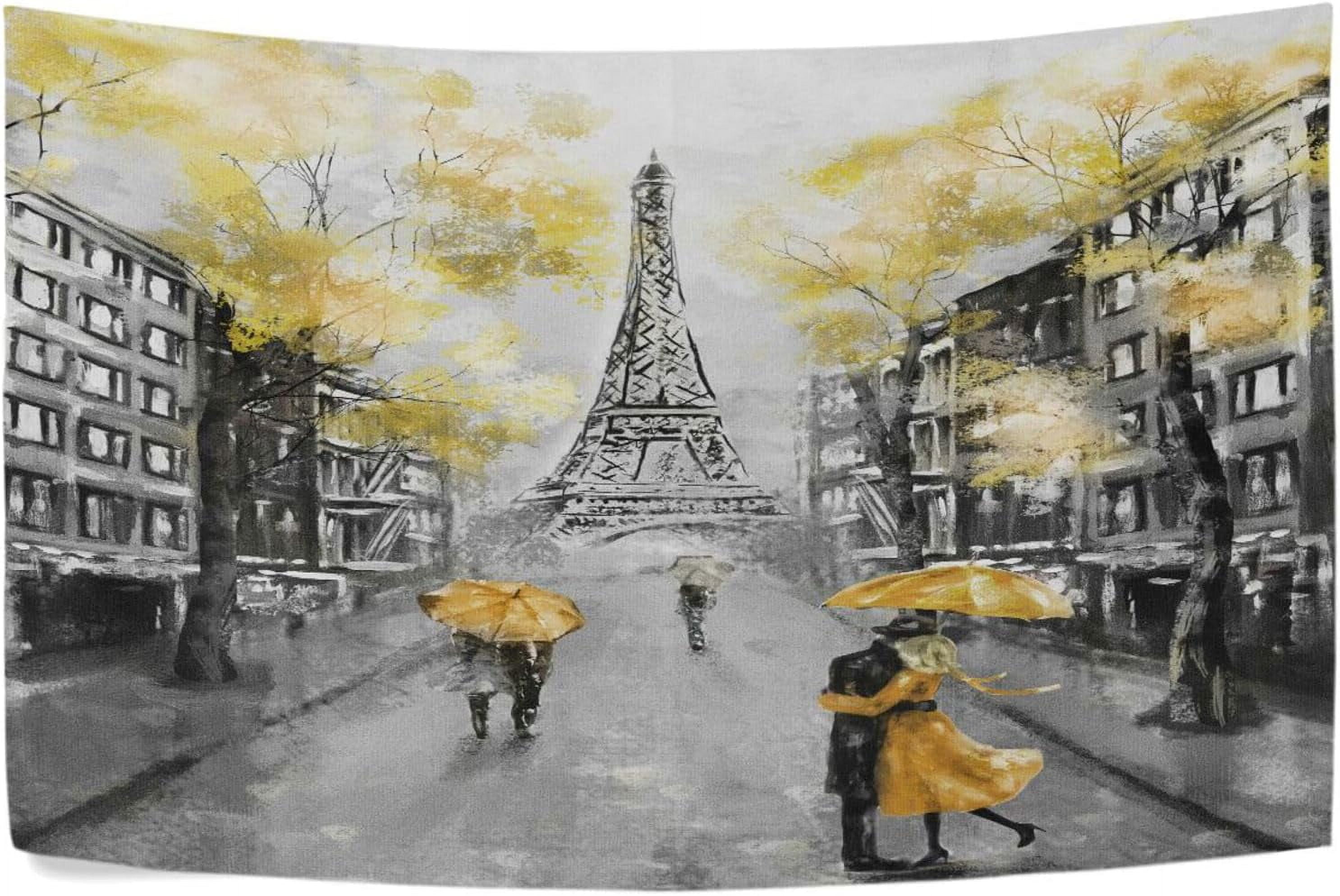 FREEAMG Yellow Eiffel Tower Lover Tapestry Aesthetic Tapestry Wall ...