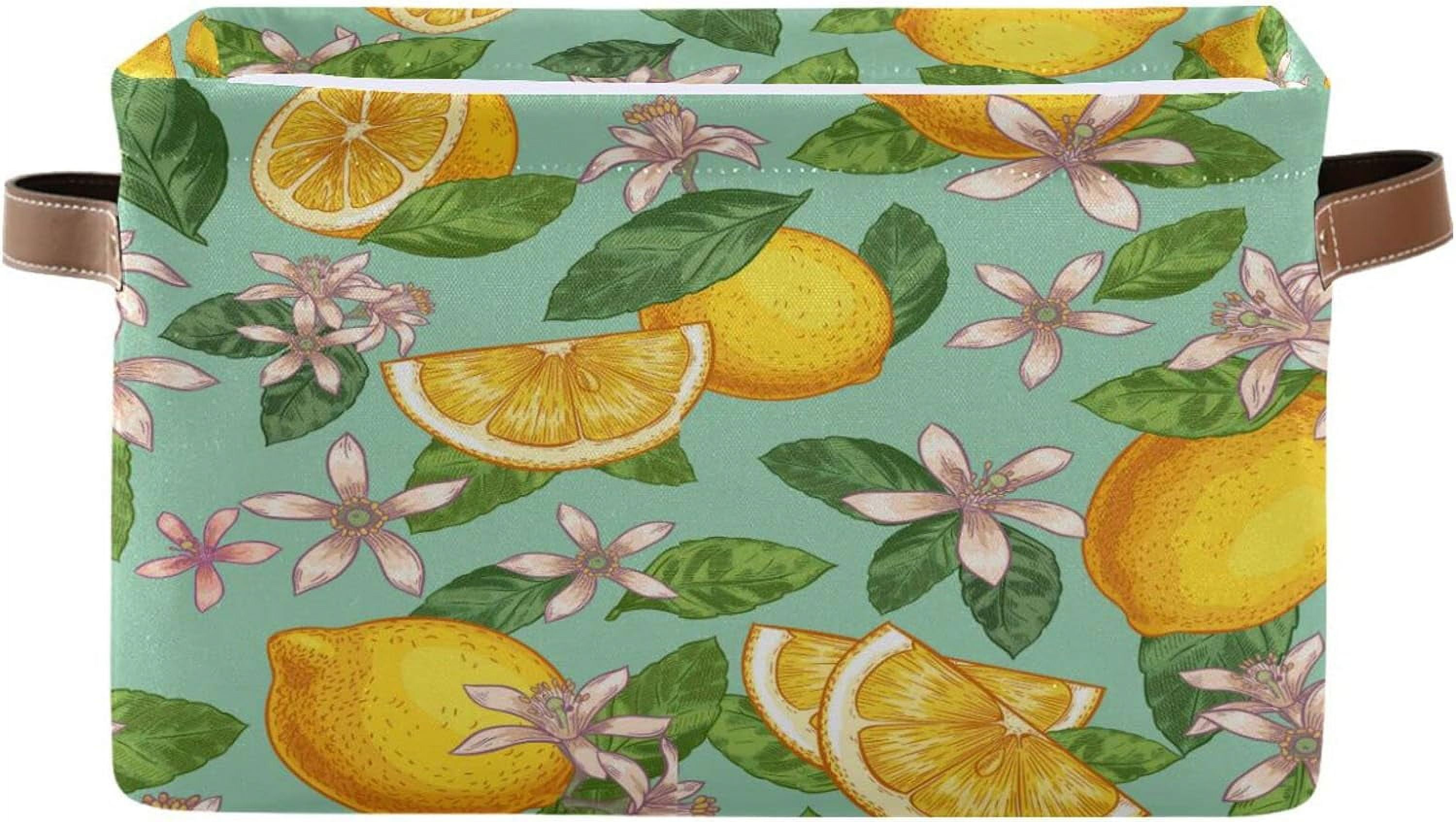 FREEAMG Yellow Lemons Large Square Storage Basket Bin with Handles 2PCS ...