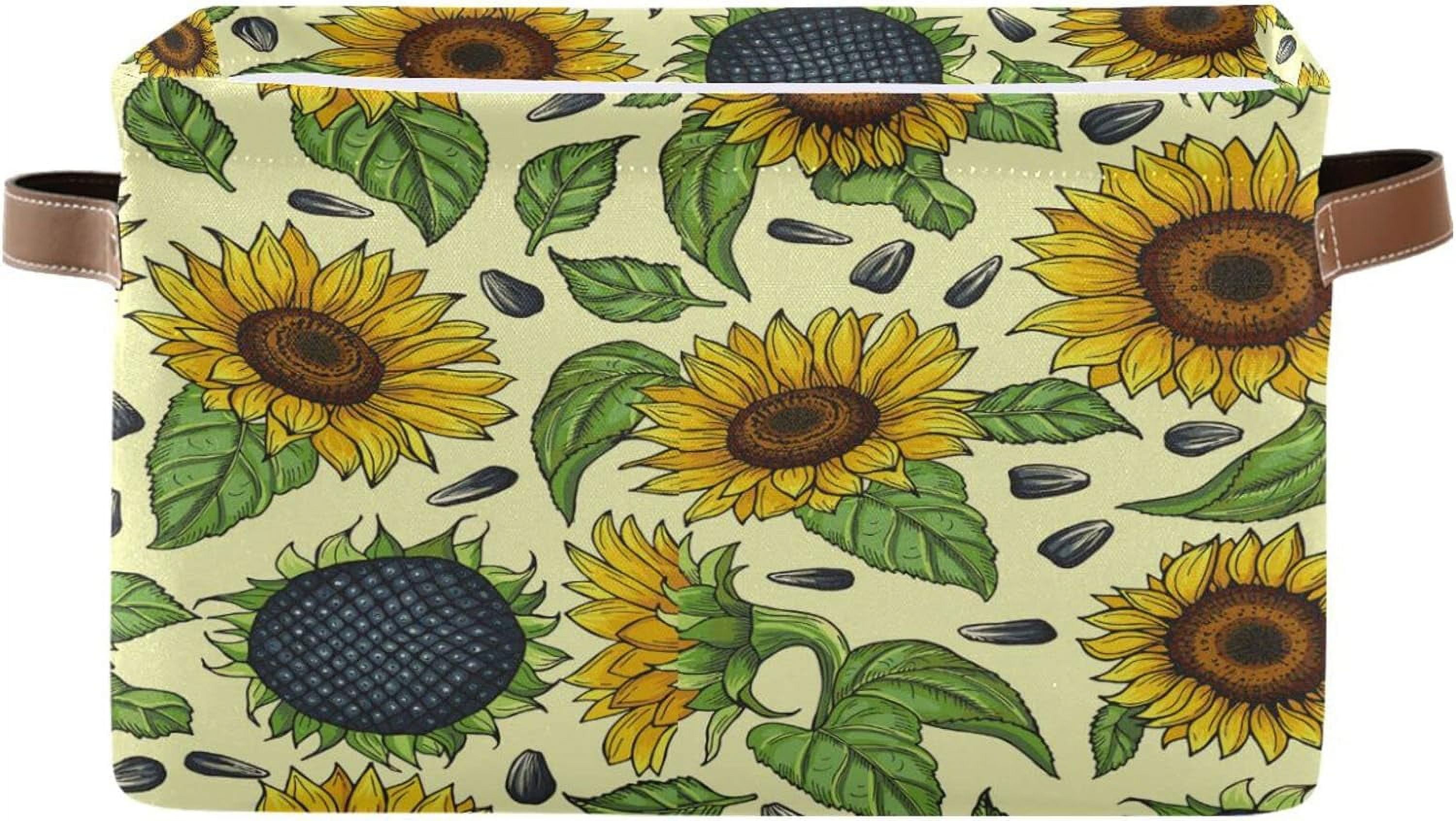 FREEAMG Yellow Sunflowers Large Square Storage Basket Bin with Handles ...