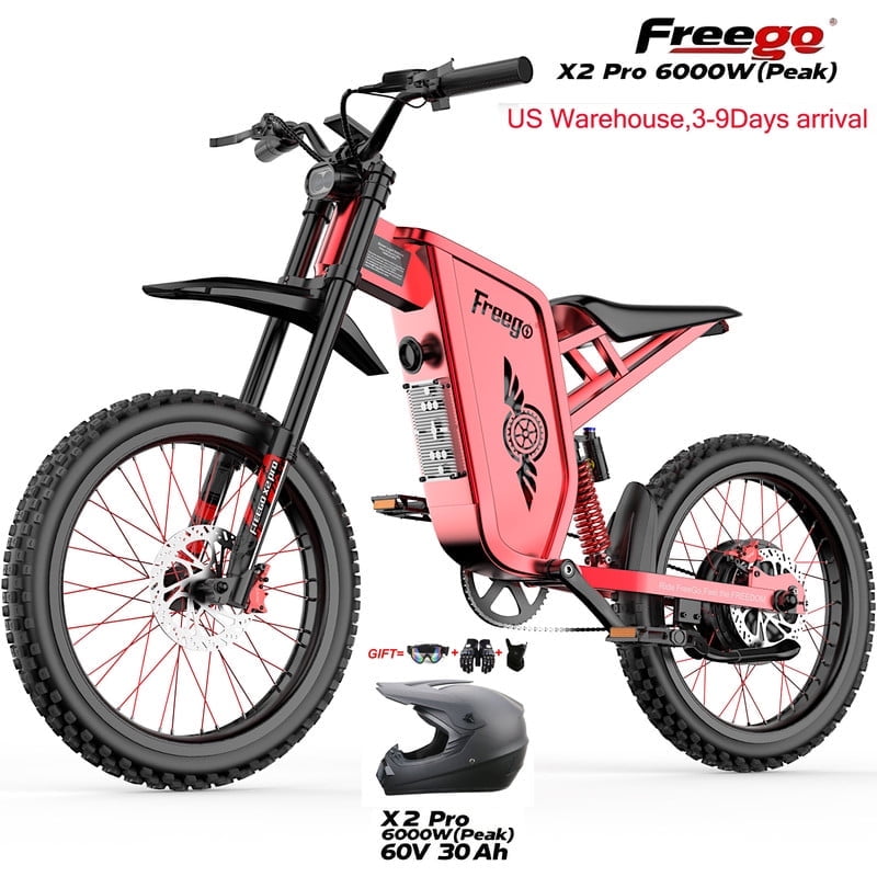 FREEGO X2 Pro Electric Dirt Bike – 6000W Peak Motor, 60V/30Ah Battery, 50MPH Speed, 80-Mile ...
