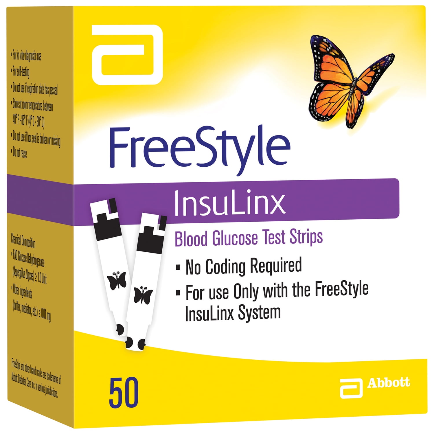 FREESTYLE INSULINX Blood Glucose Test Strips 50 CT BOX HSA/FSA Eligible ...