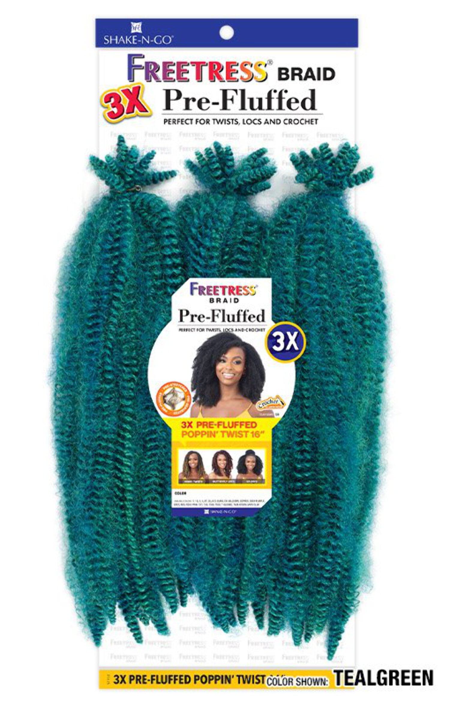 Freetress 3X Pre-Fluffed Poppin' Twist 16", Pre-Stretched Braiding Hair ...