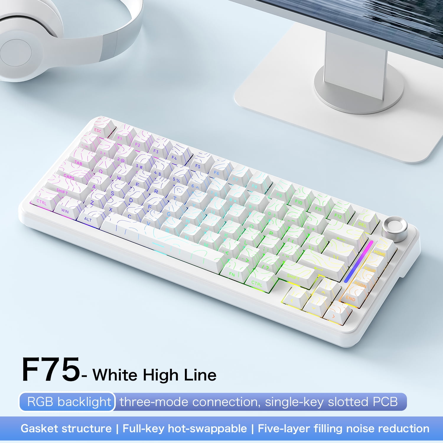 FREEWOLF F75 Wireless Gaming Keyboard AULA F75 Same Model,75% Mating ...