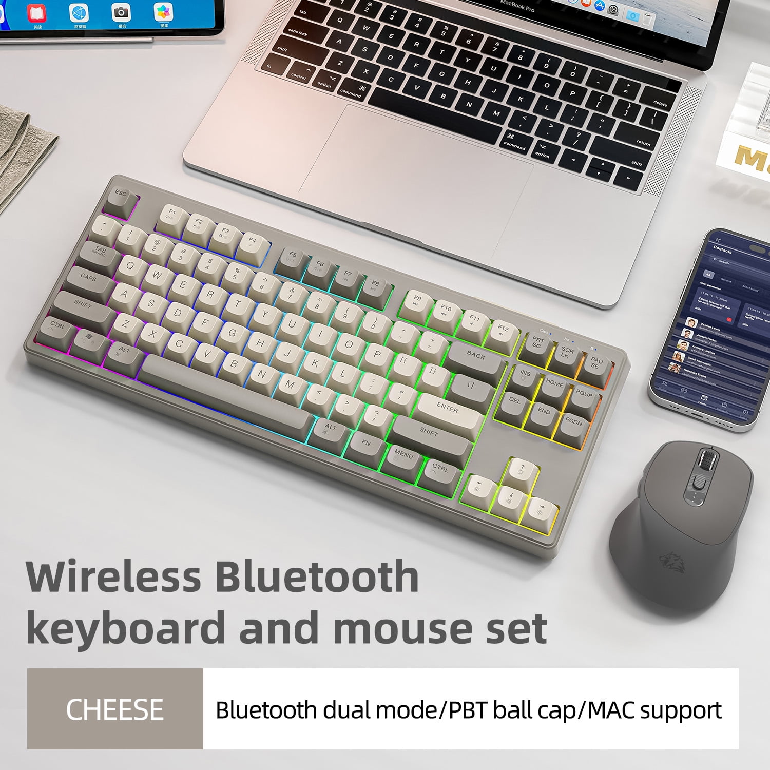 FREEWOLF M87 Wireless Keyboard and Mouse Set, 87keys Bluetooth Dual ...