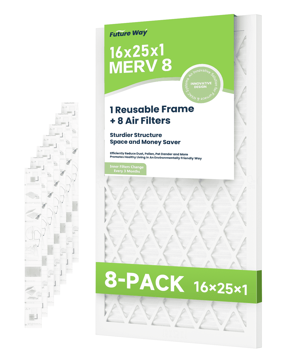 FRESHLAB MERV 8, 16x25x1 Air Filter for AC, HVAC, Furnace with Reusable ...