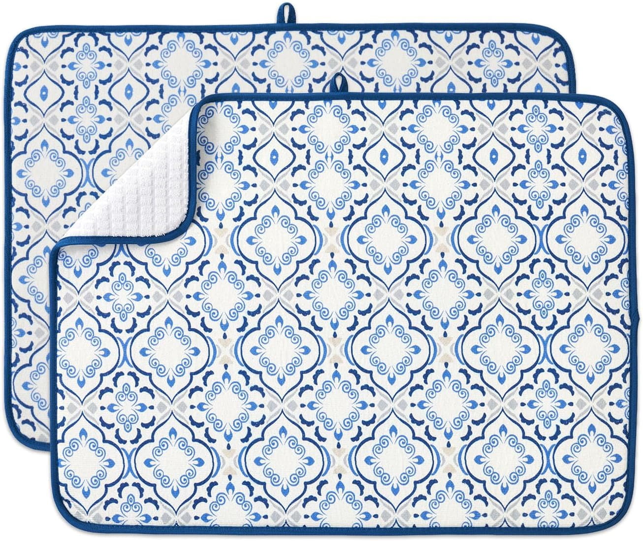 FRESHMINT Printed Dish Drying Mats, 18x24 Inches, 2 Pack, Absorbent ...