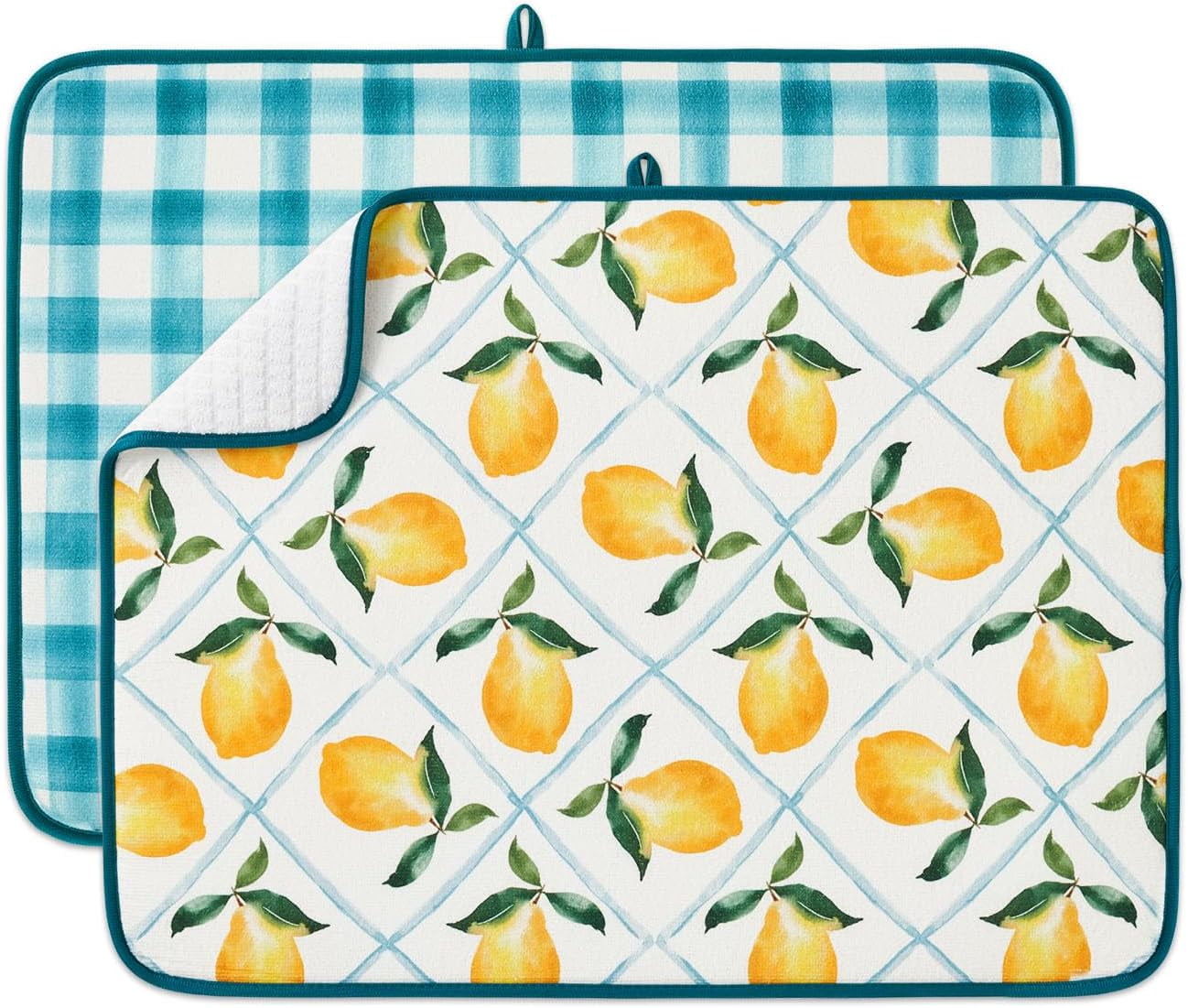 FRESHMINT Printed Dish Drying Mats for Kitchen Counter 2 Pack Absorbent ...
