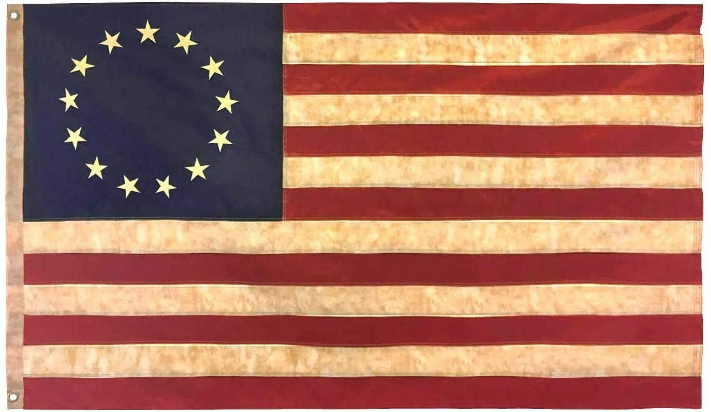FRF 3' x 5' Embroidered Stars Betsy Ross Tea Stained American Flag 3x5 ...